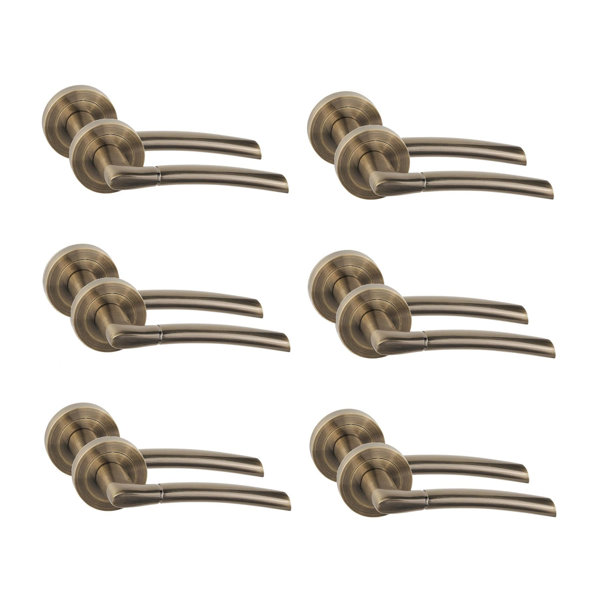 Ebern Designs6 Pair Indiana Design Door Handles in Antique Brass Finish ...