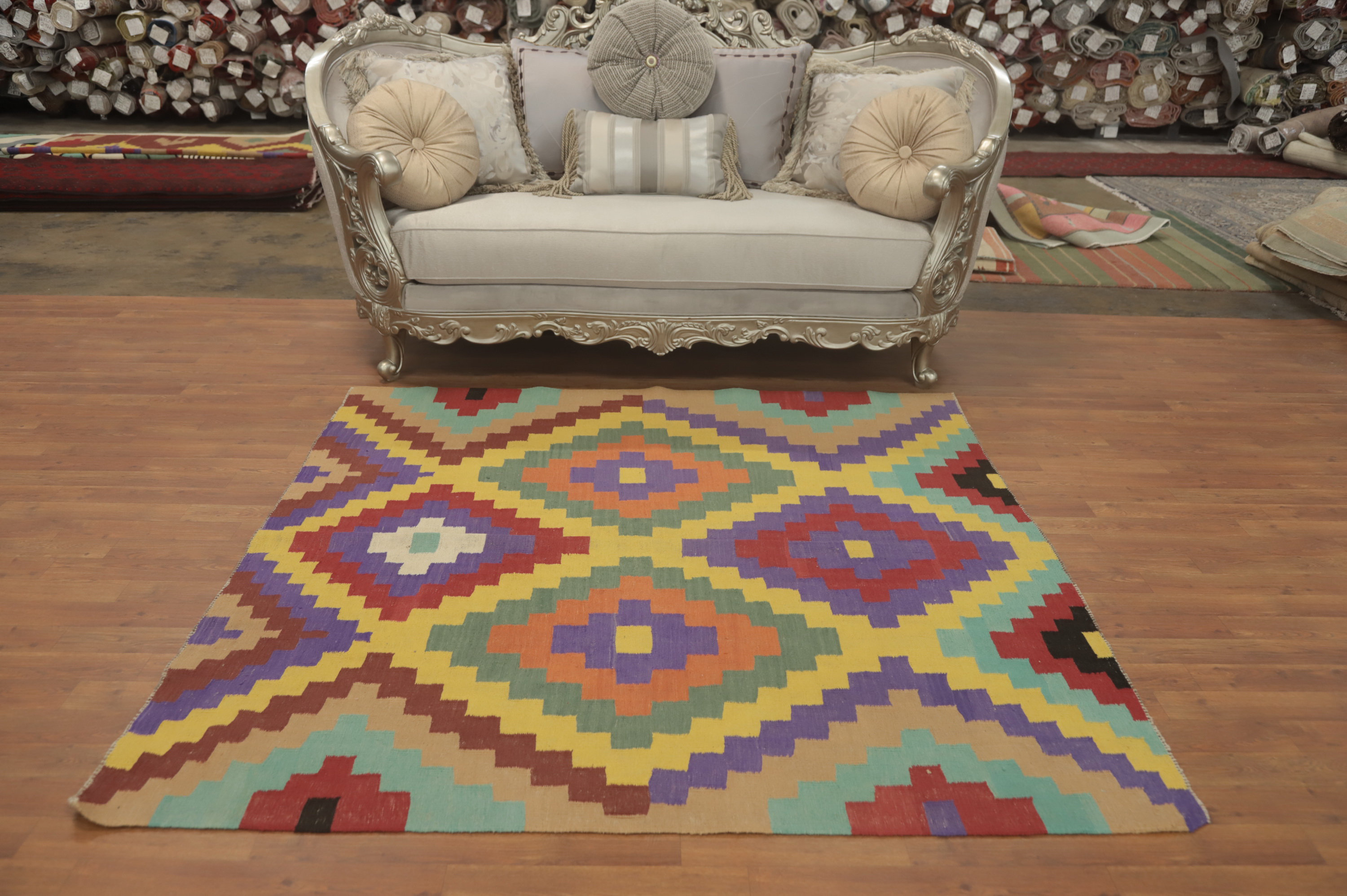 Dakota Fields Colourful Square Kilim Wool Oriental Area Rug 6x6 ...