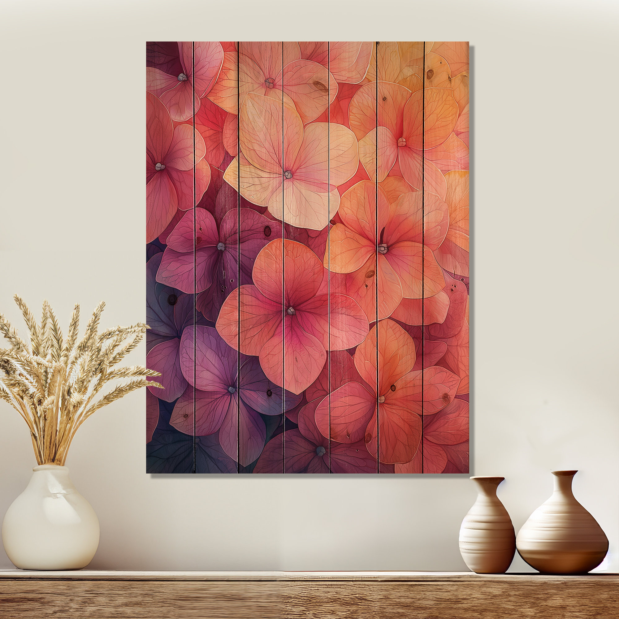 Ophelia & Co. Hydrangeas In The Sunset Glow II - Hydrangea Wood Wall ...