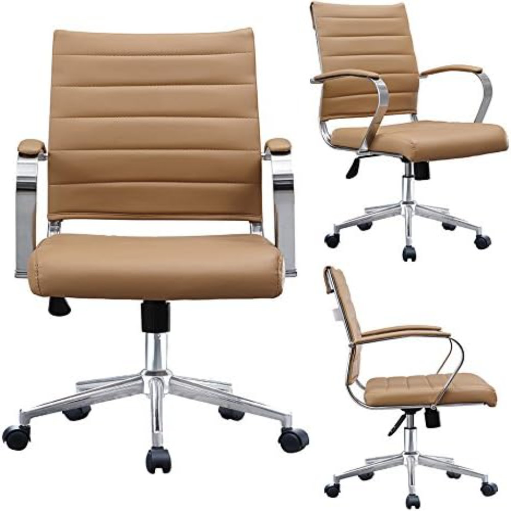 Orren Ellis 2Xhome Contemporary Modern Mid Back Ribbed PU Leather ...