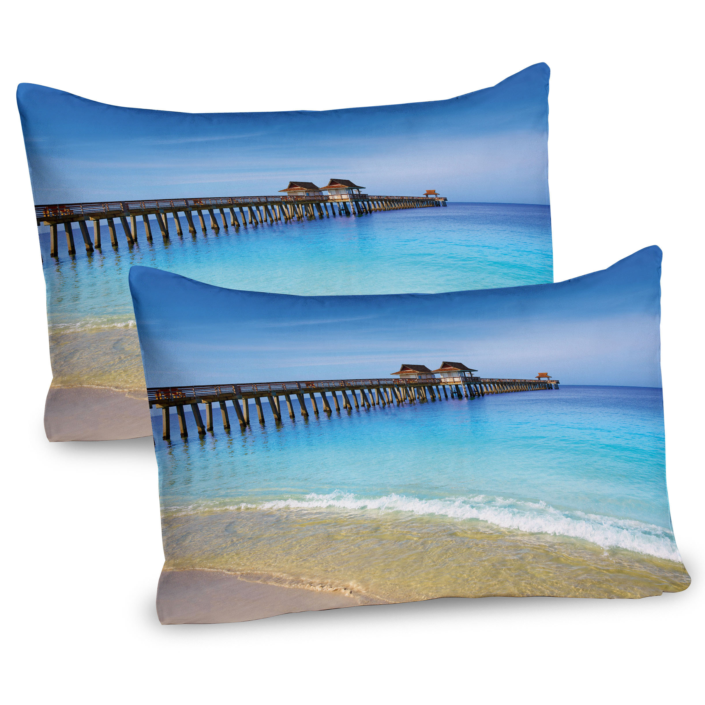 Ambesonne Dock Pillow Sham 2 Pack Florida Beach Sunny Day Ocean Azure ...