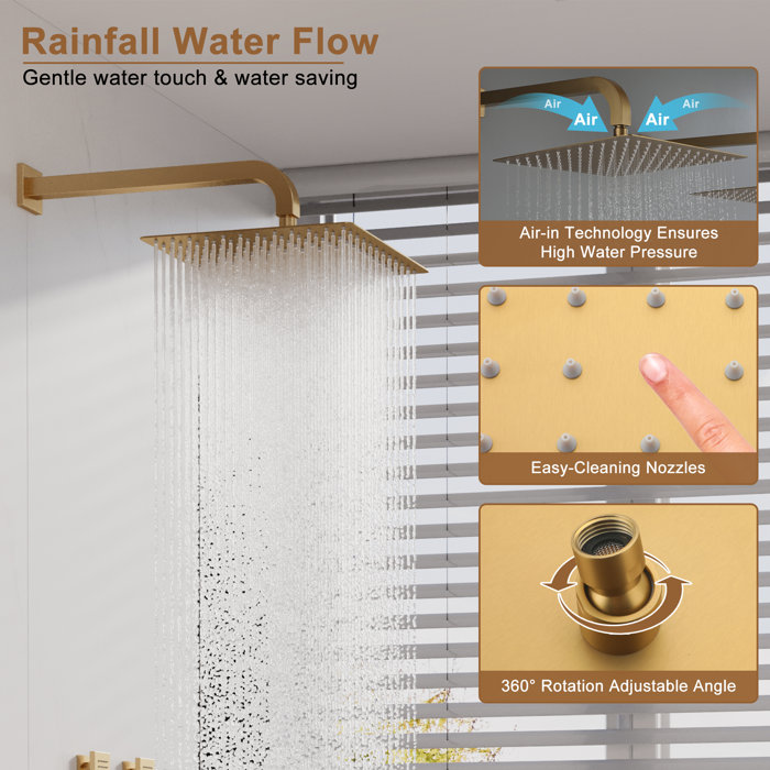 CASAINC Dual Shower Head Thermostatic Rainfall Shower System with Rough ...