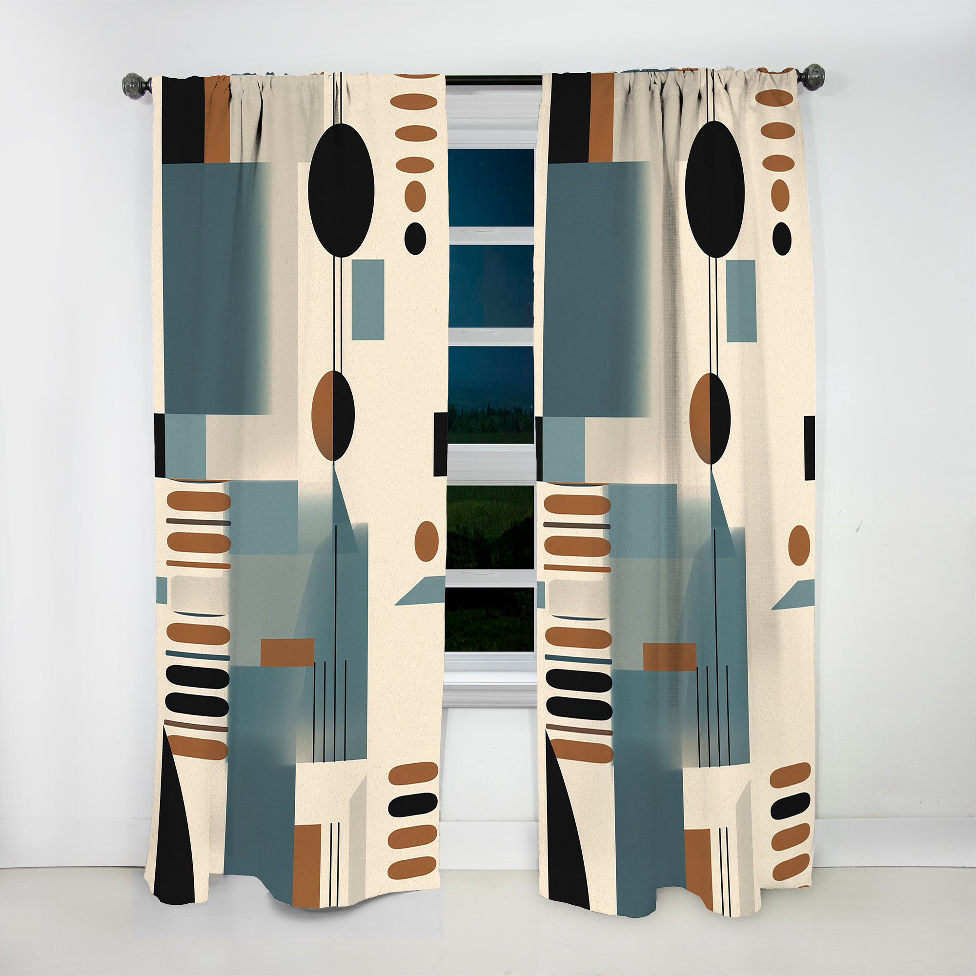 East Urban Home Hedersett - Cream Blue Geometric Quiet Depths I ...