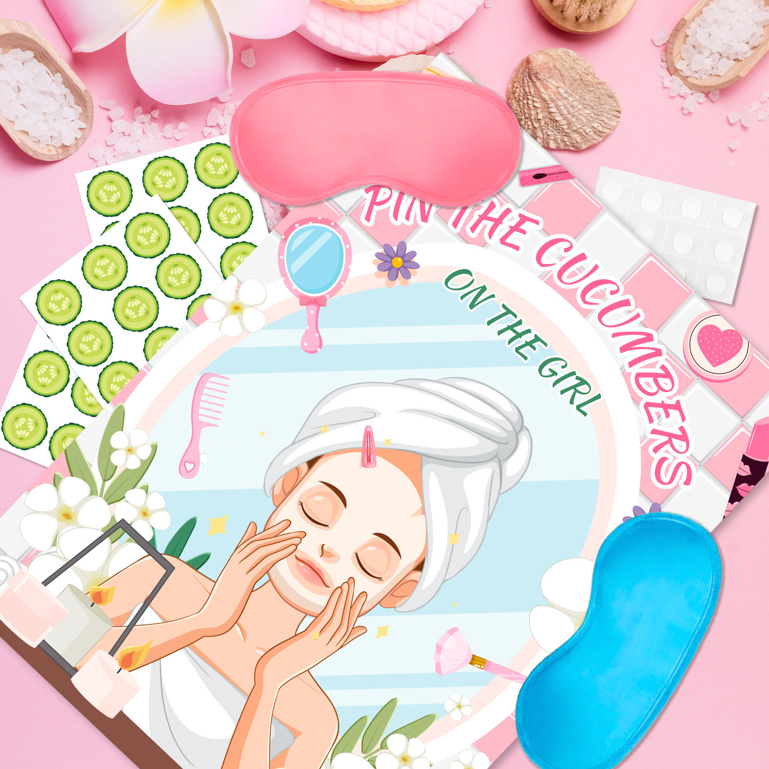 The Holiday Aisle® Spa Party Games, 7pcs Pin The Cucumber on The Girl ...