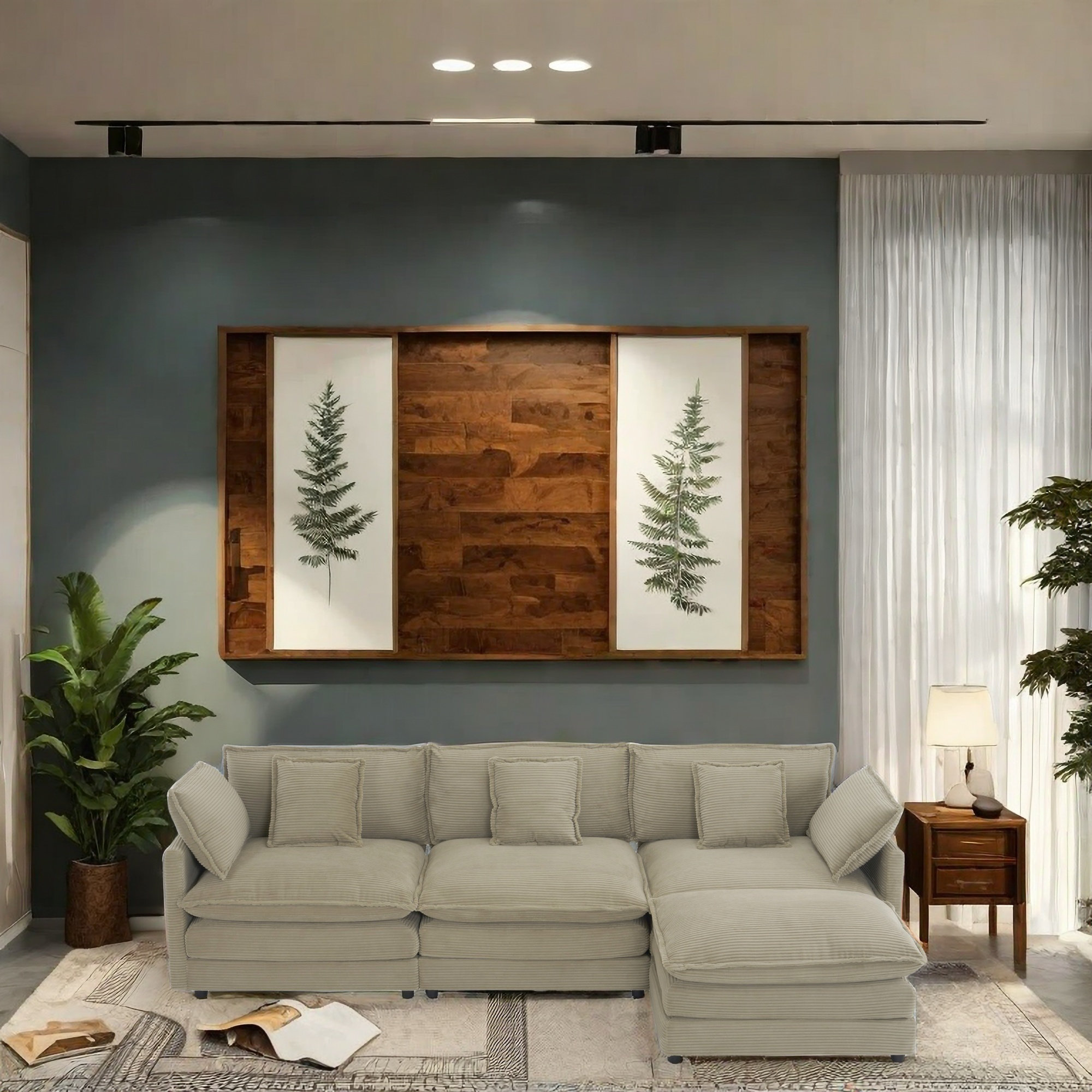 Hokku Designs Modular Sofa Couch With Movable Ottoman, Two-Layer Seat ...