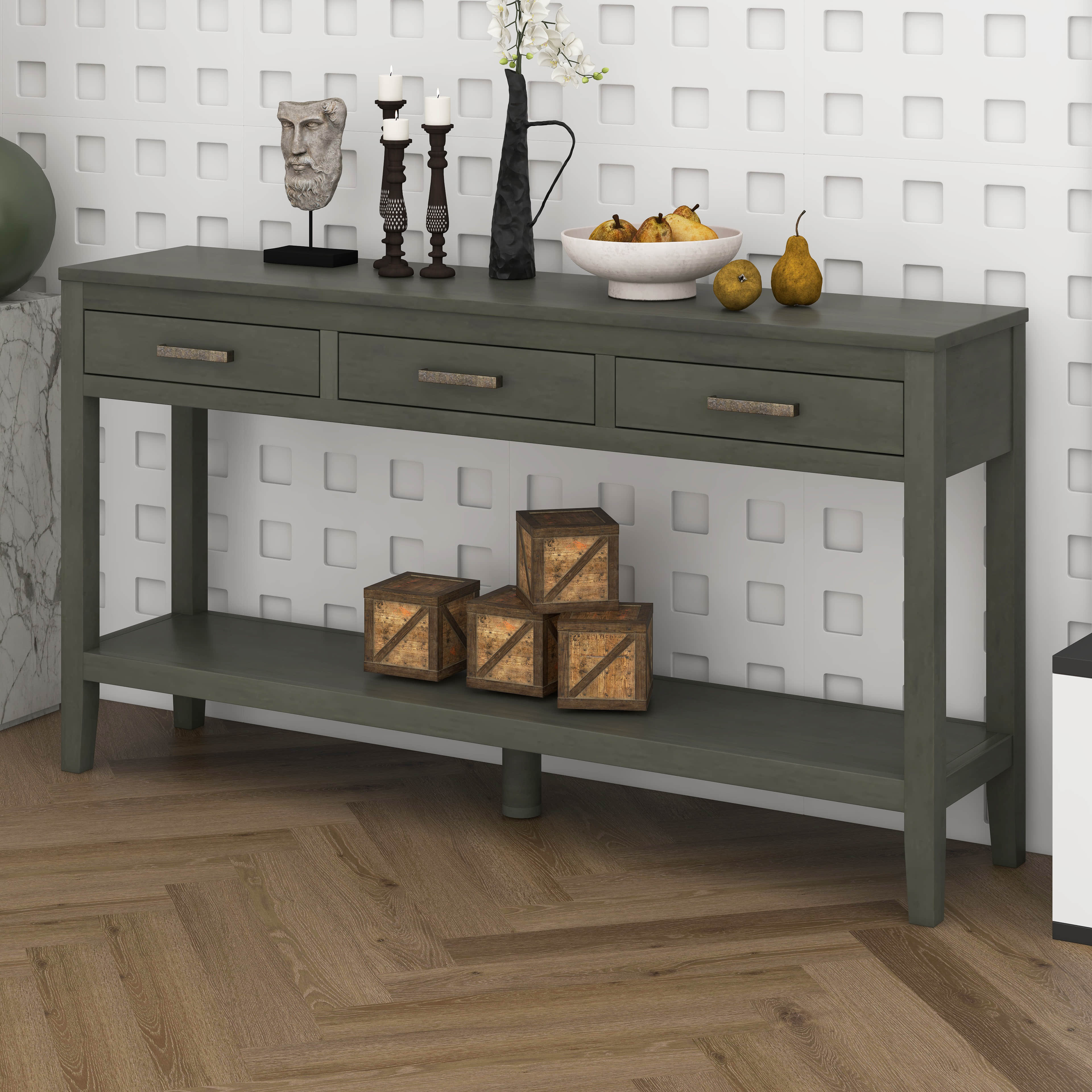 Lark Manor™ Rectangular Console Table With 1 Shelf And 3 Storage Drawers, Painted Entrance Table ...