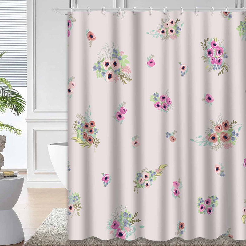 August Grove® Waterproof Pretty Floral Poppy Bouquet Shower Curtain ...