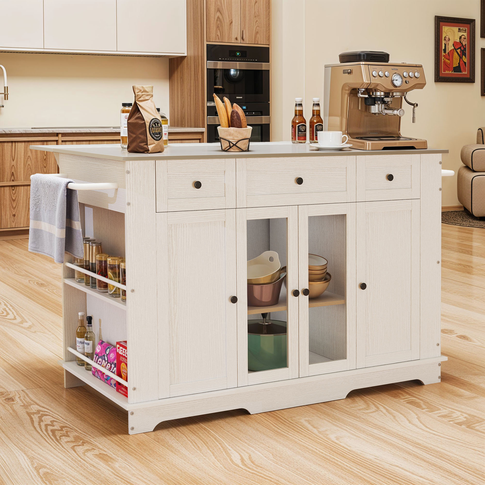Lark Manor Large Portable Stainless Steel Top Kitchen Island Kitchen ...