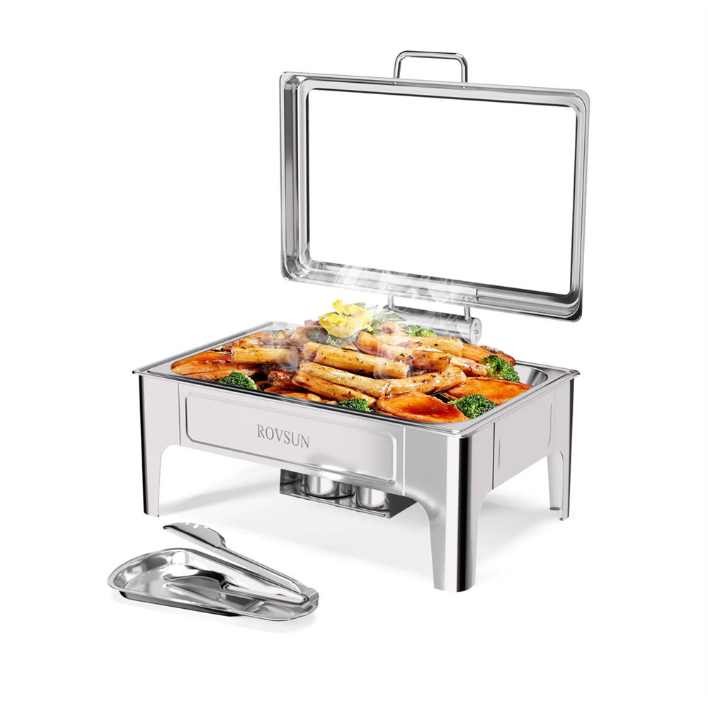 Mercer41 9 QT Rectangular Chafing Dishes With Glass Lid & Serving Tong ...
