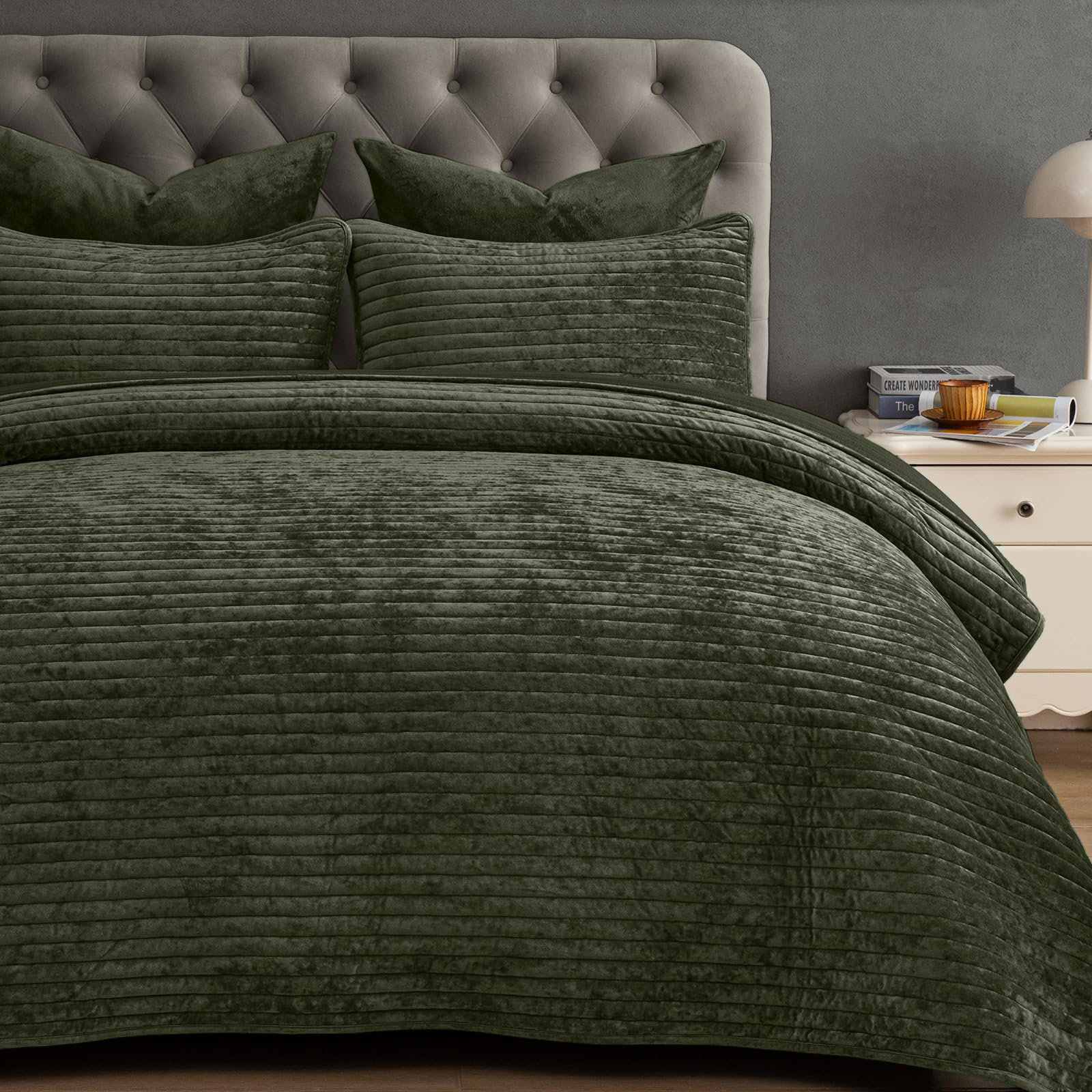 PHF Luxury Velvet Quilt Set Soft Quilted Comforter Alternative with ...