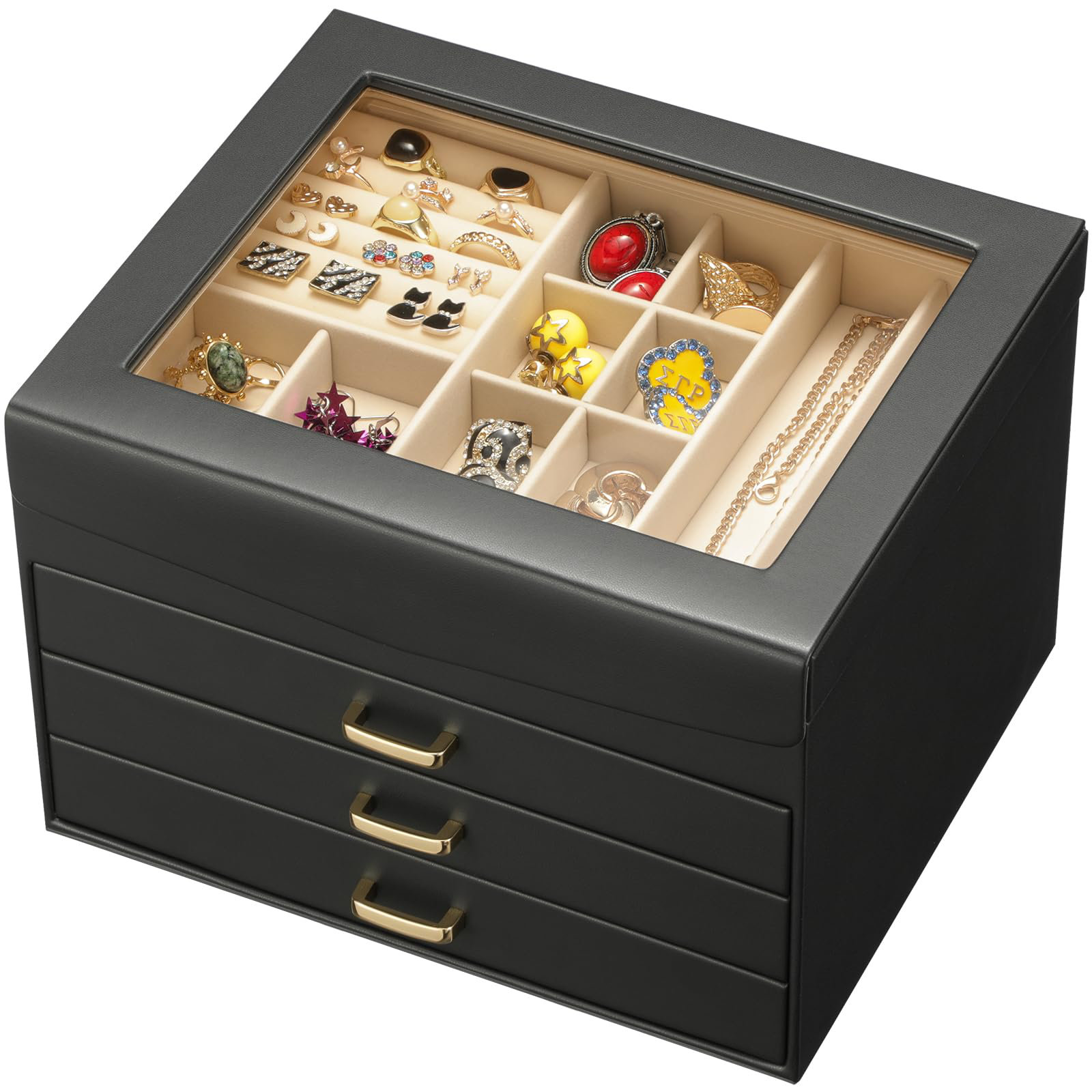 Latitude Run® 4-Layer Jewelry Box with Lid, Jewelry Organizer with 3 ...