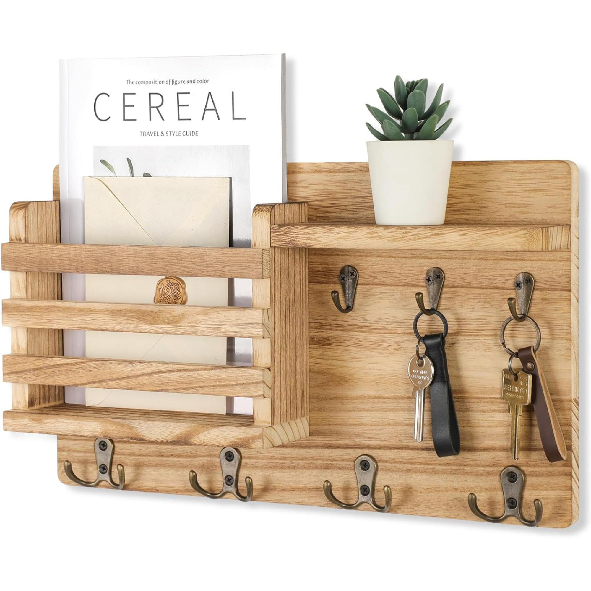 Millwood Pines Mail Holder For Wall Mail Organizer With Key Hooks ...