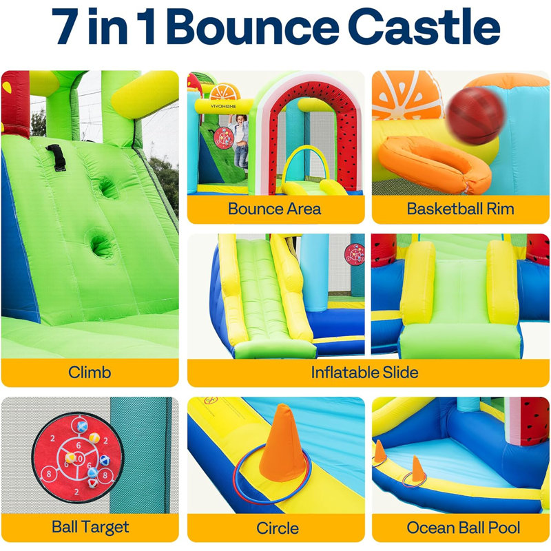 VIVOHOME Fruit Theme Inflatable Bounce House With Slide And Blower ...