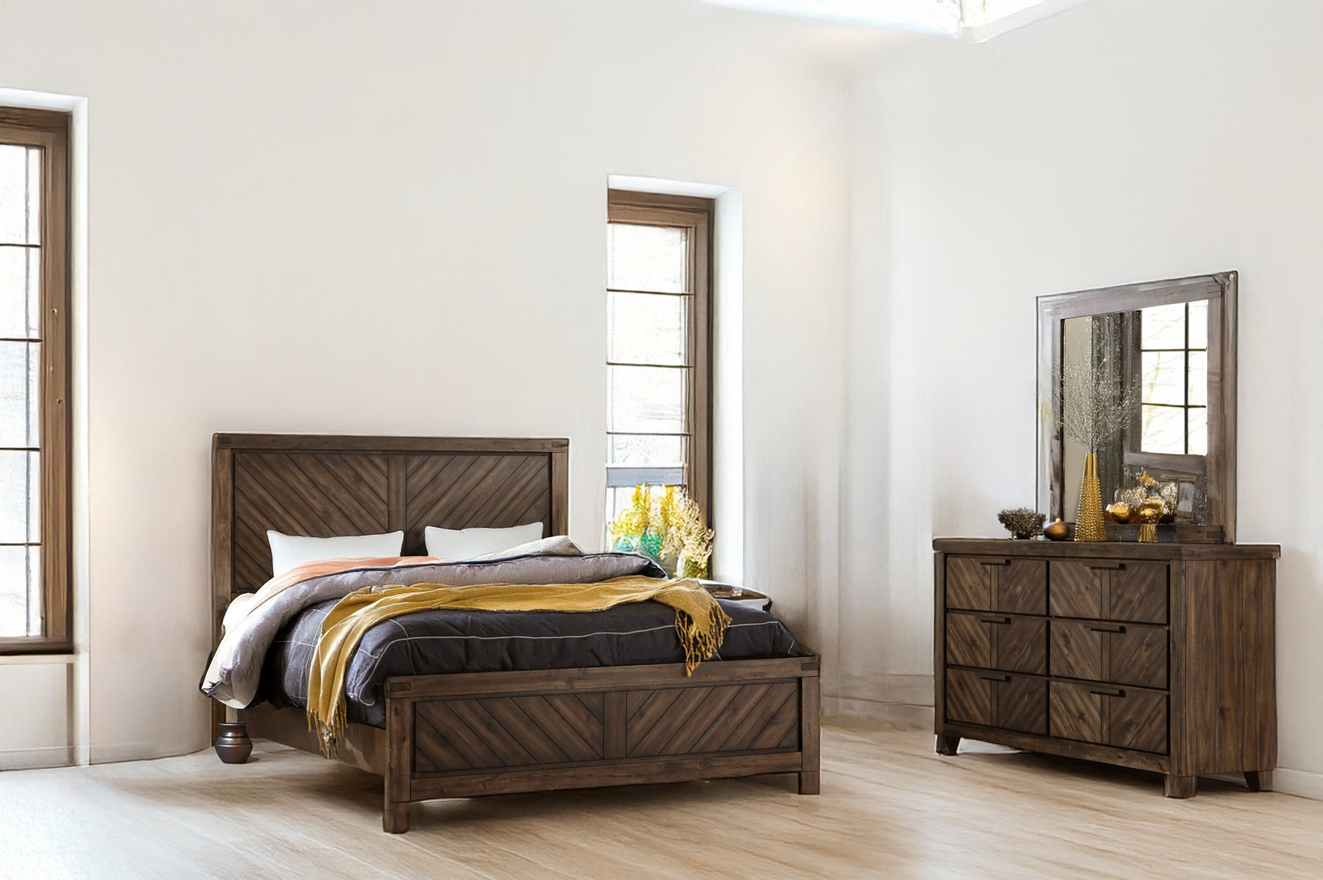 Millwood Pines Issy Rustic Cherry Panel Bedroom Set | Wayfair