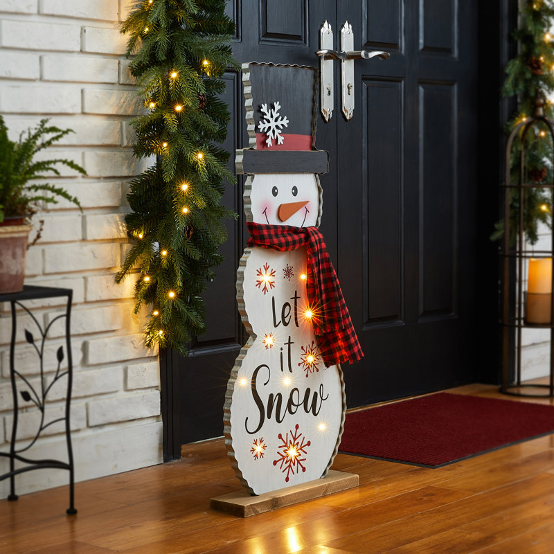 The Holiday Aisle® Lisdale 36"H Lighted Wooden Metal Christmas Snowman ...
