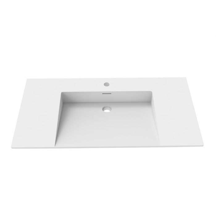 CastelloUSA Vanish 36" White Solid Surface Rectangular Wall Mount ...