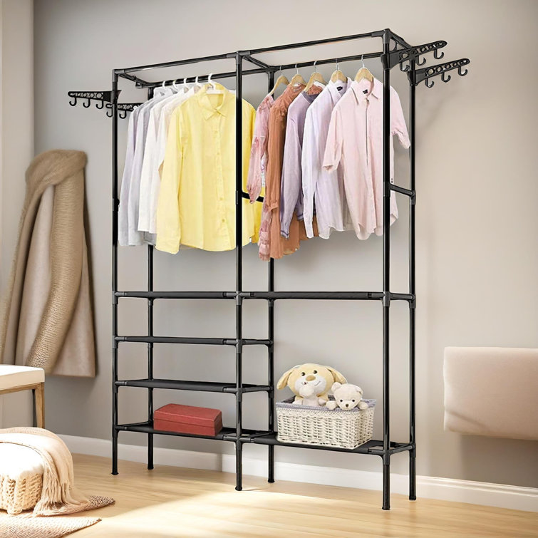 17 Stories Heavy Duty Metal Clothes Rail Open Wardrobe Bedroom ...