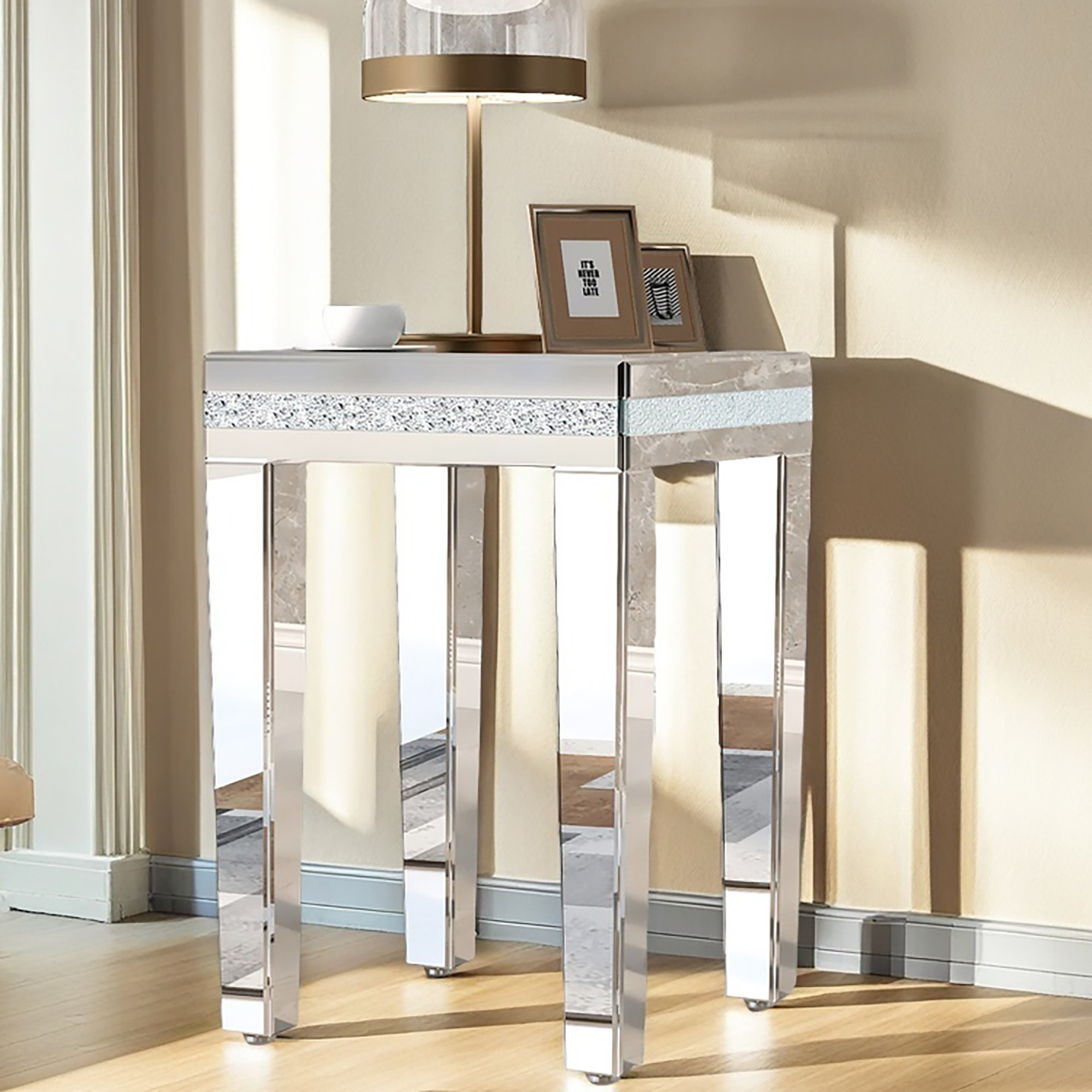 Mercer41 Fashionable Modern Glass Mirrored Side Table, Easy Assembly ...