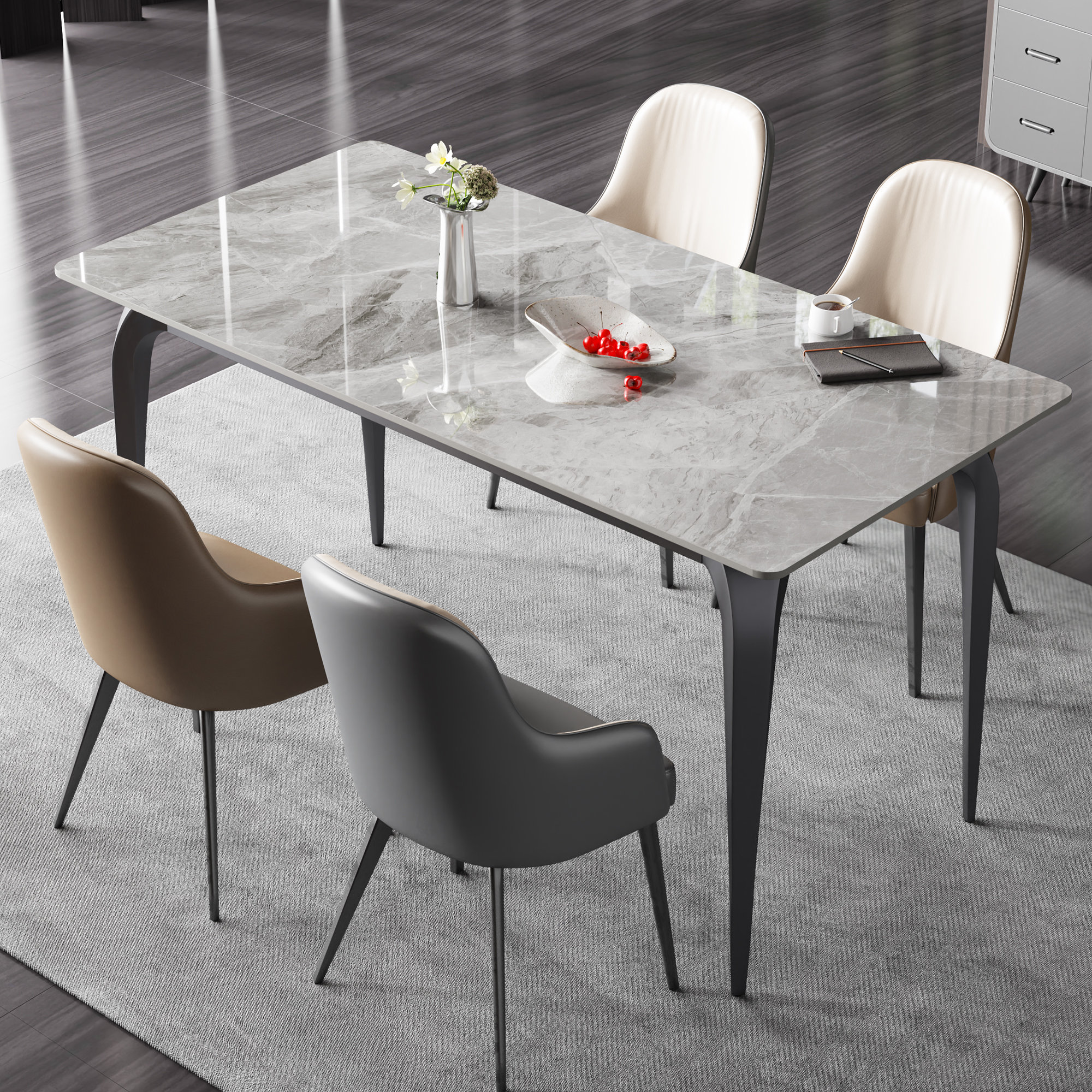 Wrought Studio™ Schroeder Dining Table, 55-Inch Marble Sintered Stone ...