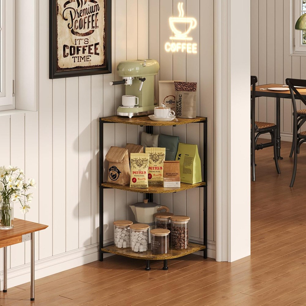 Rebrilliant Coffee Bar Shelf, 3-Tier Corner Coffee Stand With Sto ...