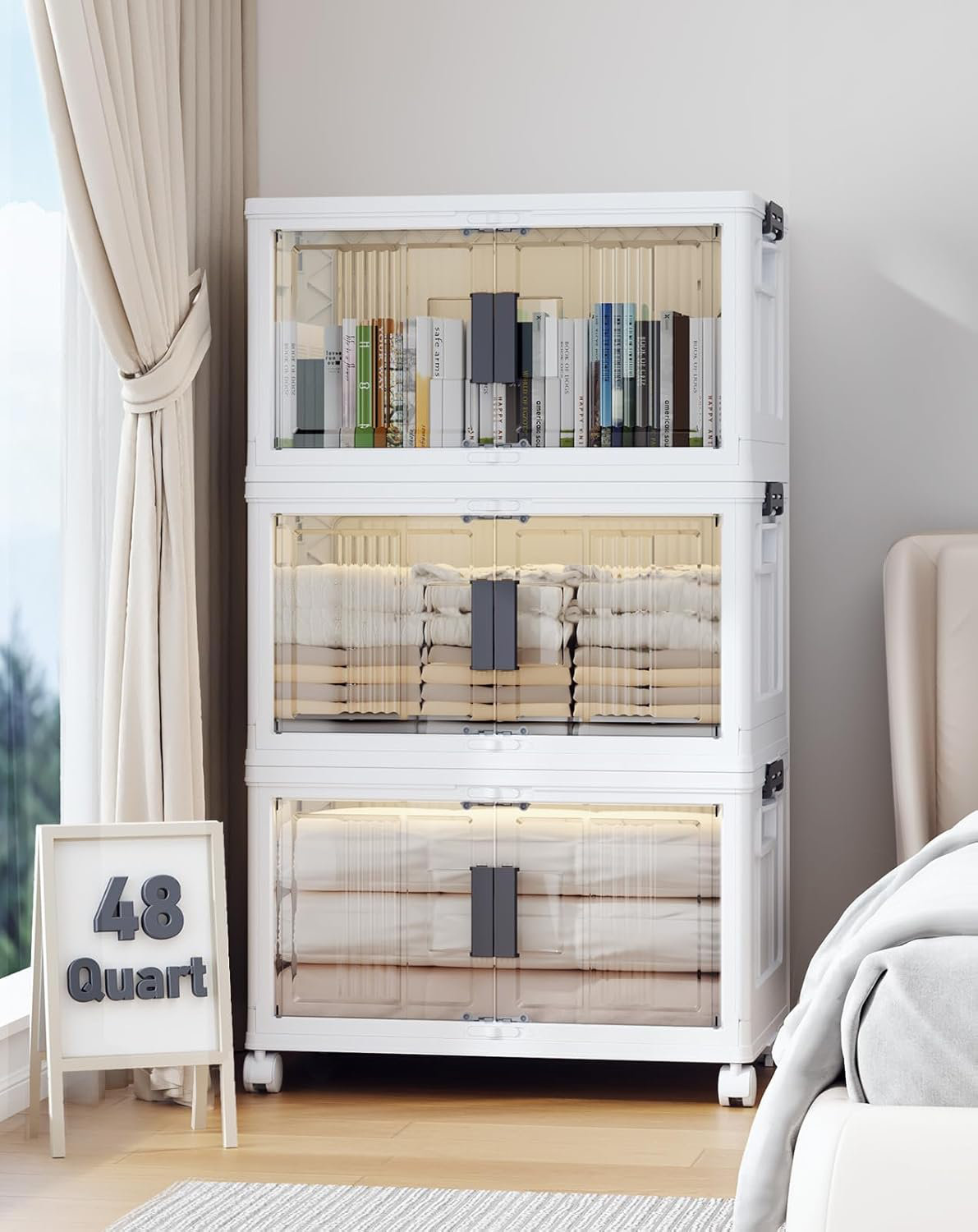 THIROX 48QT Lockable Storage Bins With Lids - Folding Storage Box With ...