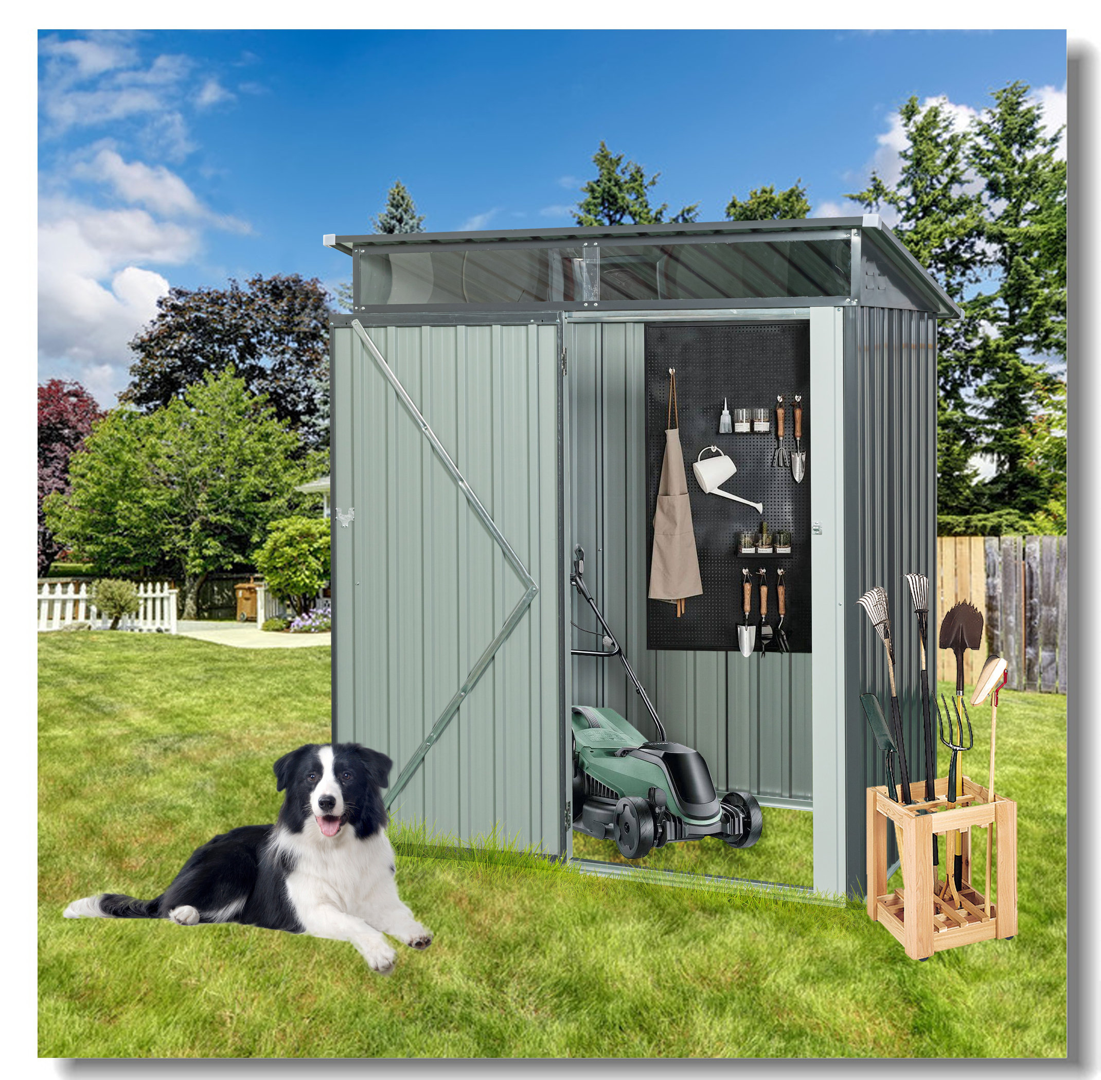 yuanhuan 5Ft X 3Ft Outdoor Metal Storage Shed Transparent Plate Grey ...