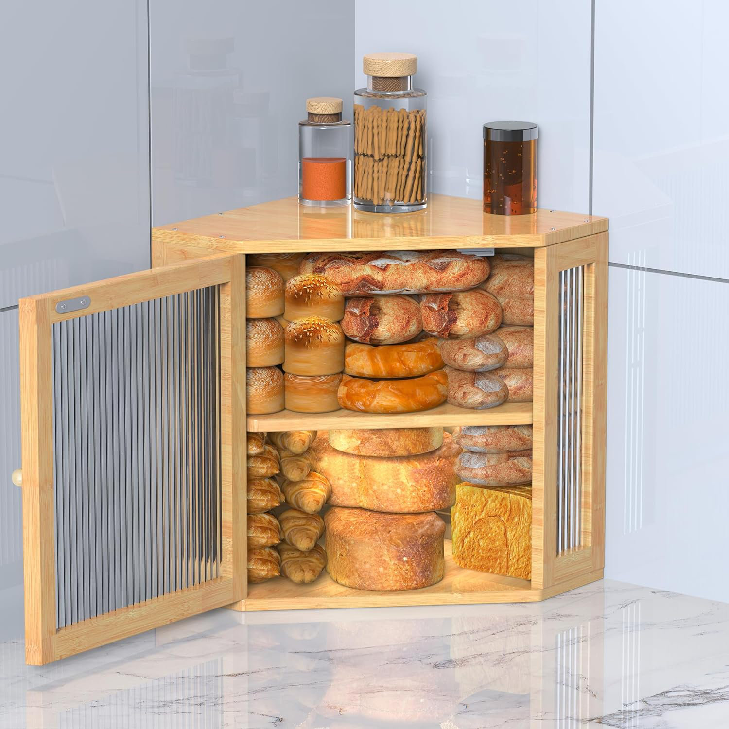 Loon Peak® Corner Bread Box Bread Box For Bread Storage-Durable Bamboo ...