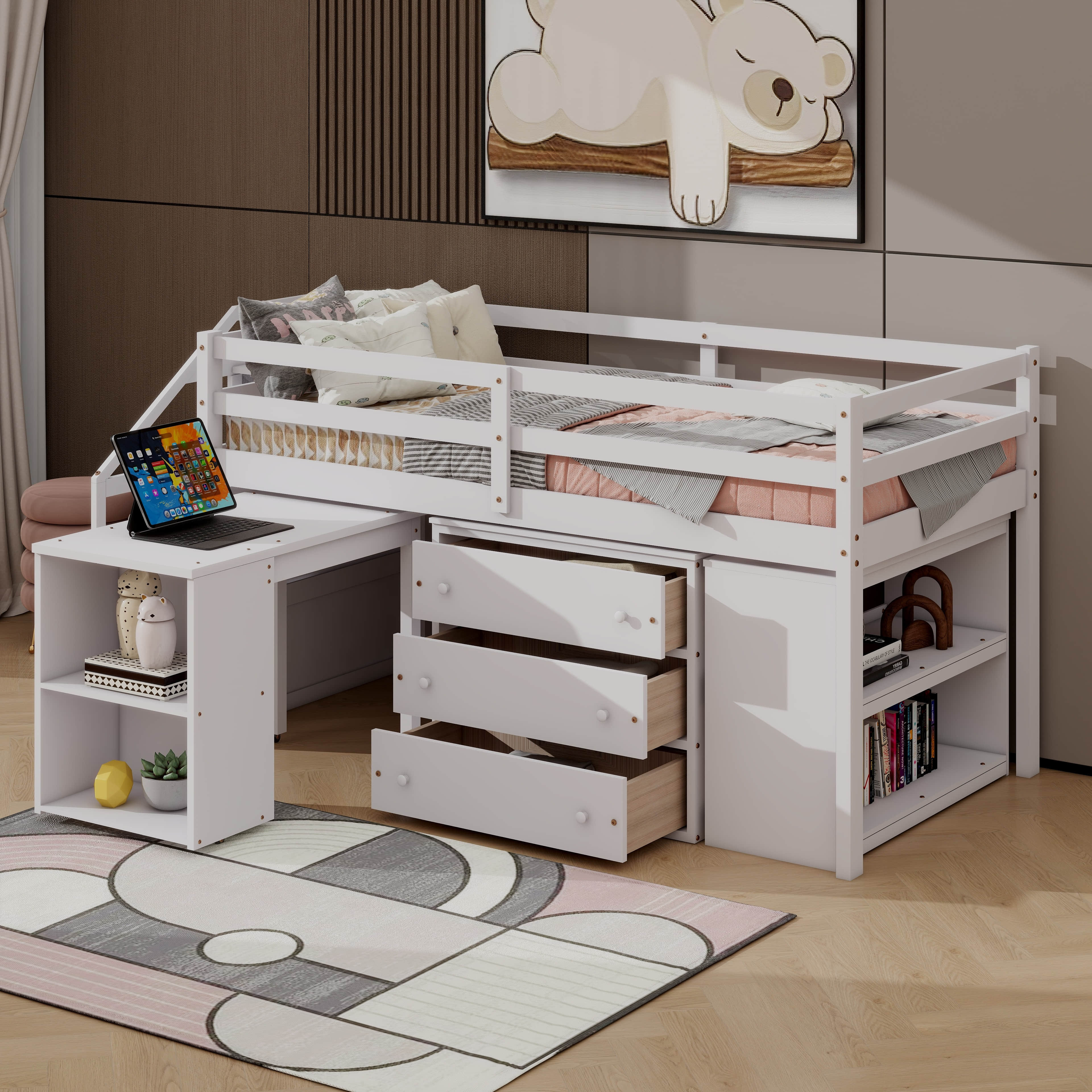 Harriet Bee Johnnae Loft Bed With Retractable Writing Desk And 3 ...