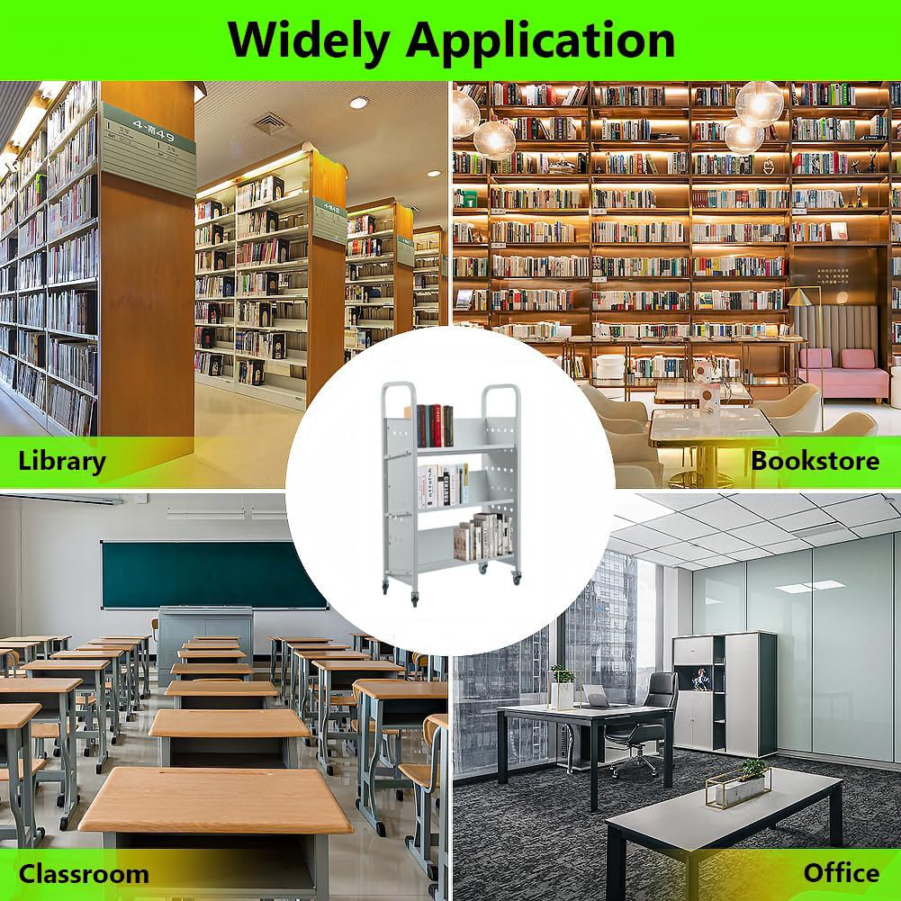 ASOPIX 200LBS Library Cart, 30x14x49 V-Shaped Rolling Book Cart with 4 ...