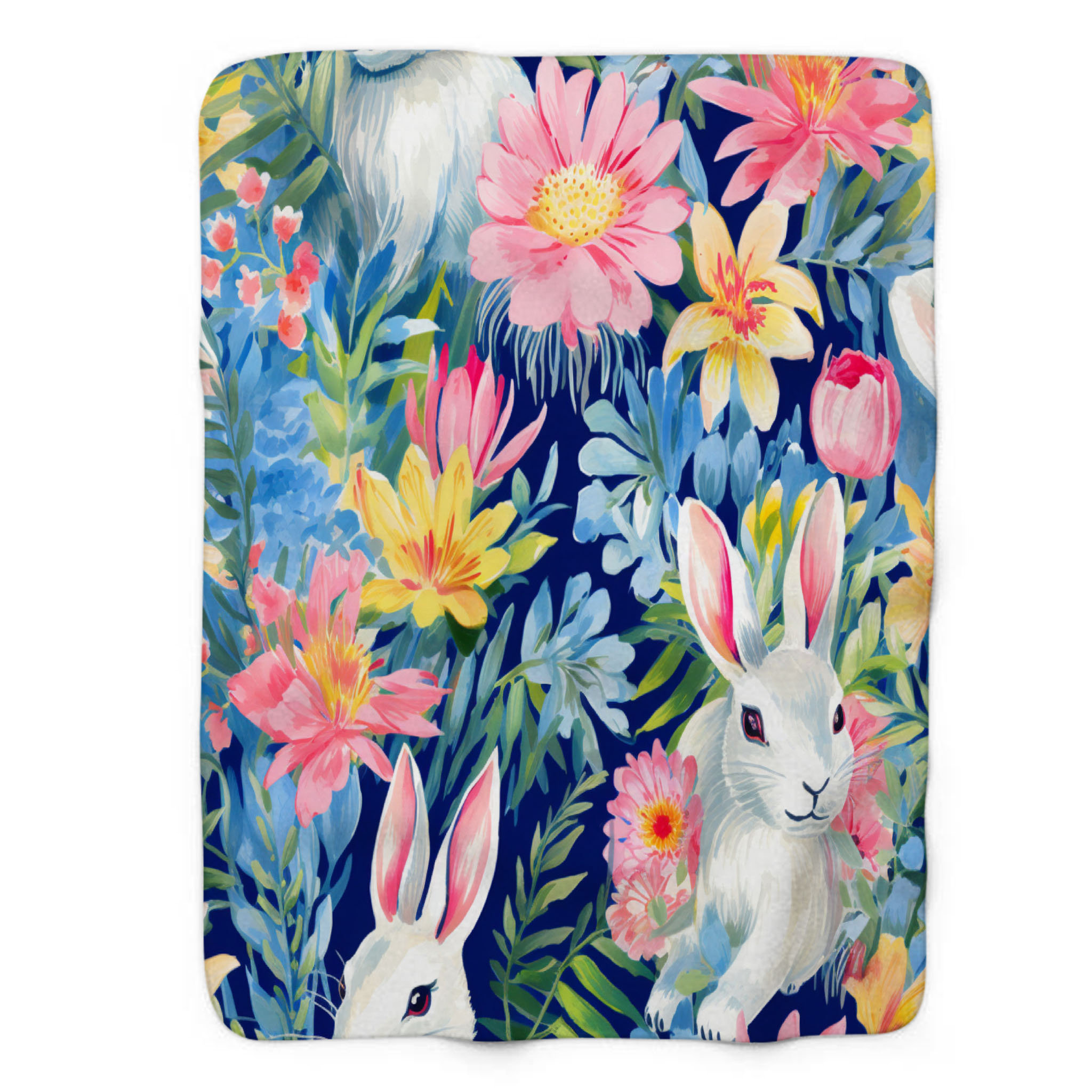 MentionedYou Floral Bunny Motifs - 1 Piece Premium Sherpa Blanket | Wayfair