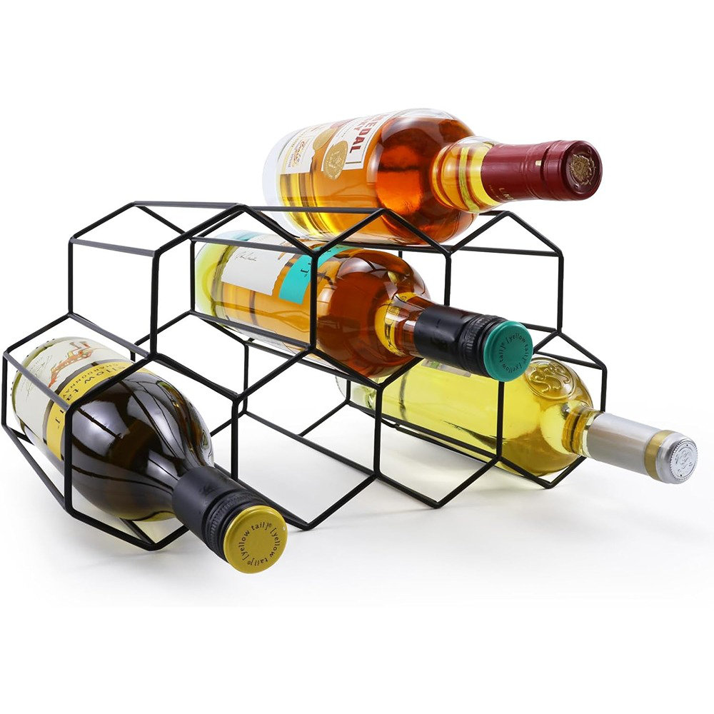 Prep & Savour 9 Bottles Black Wine Racks Countertop,2 Tiers Meta Wine ...