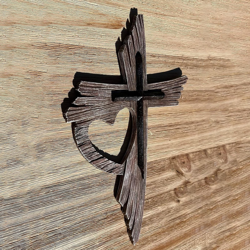 August Grove® Brass Rustic One Love Decorative Heart Wall Cross | Wayfair