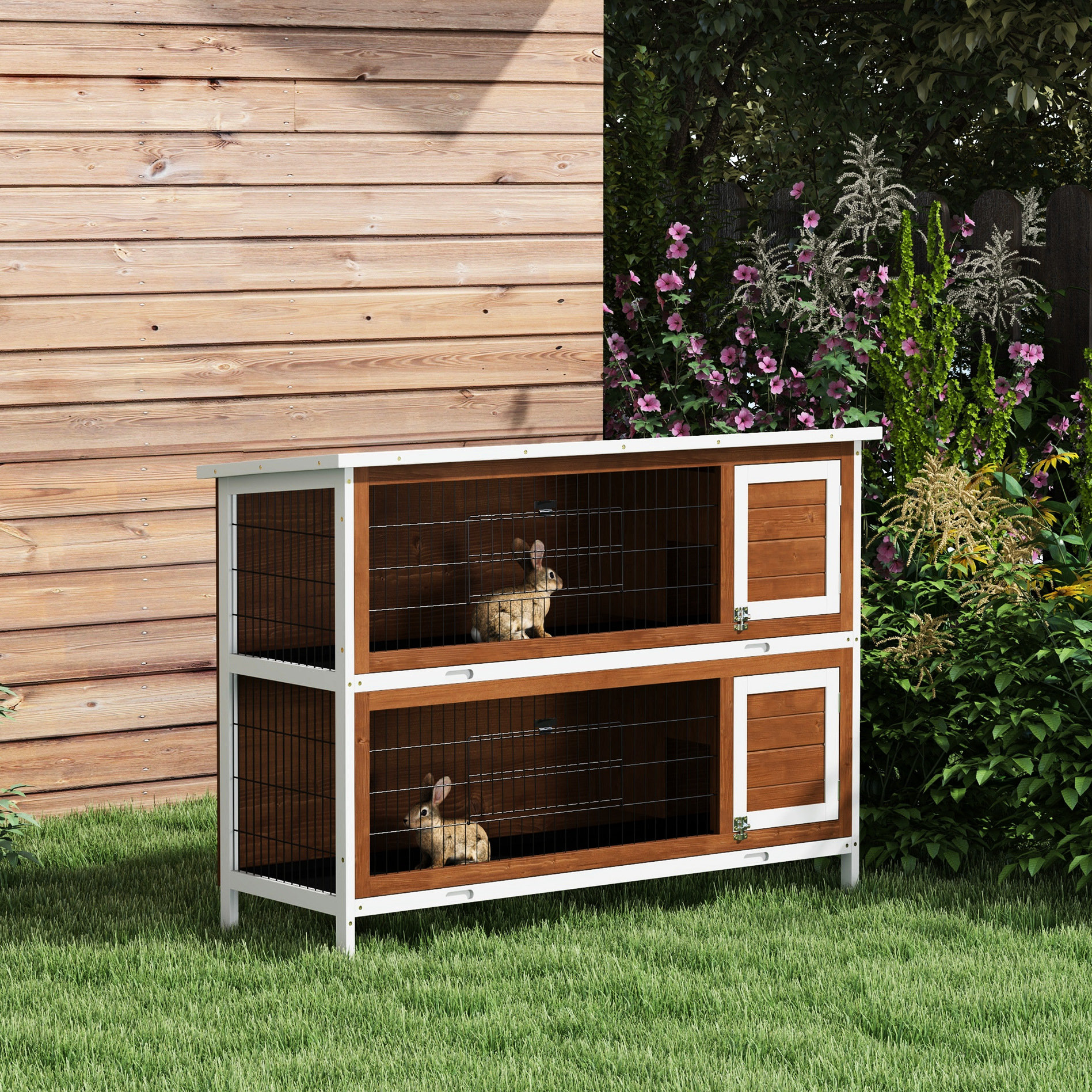 One Allium Way® Large 54" 2-story Rabbit Cage, Wooden Pet House With ...