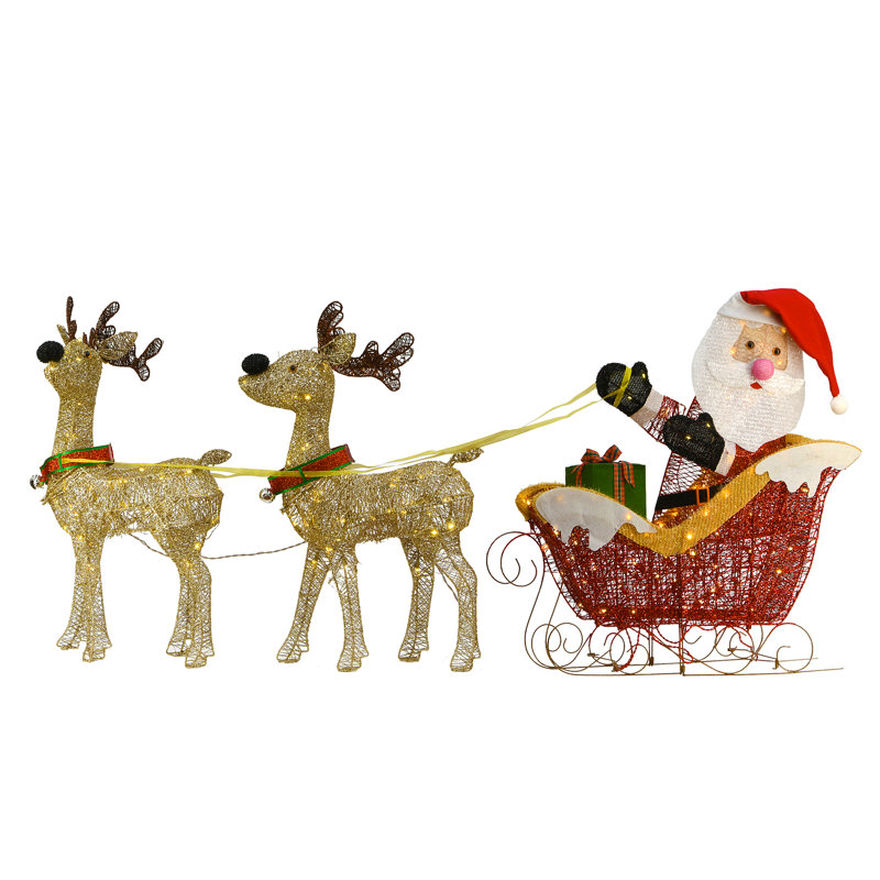 The Holiday Aisle® 34 in. Santa and Reindeer with LED Lights & Reviews ...