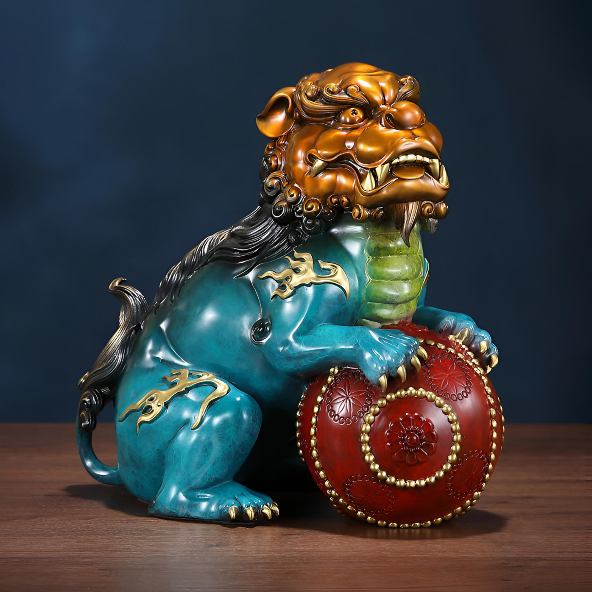 Infinity Fortune Lion Brass Statue - Elegant Feng Shui Home Decor | Wayfair