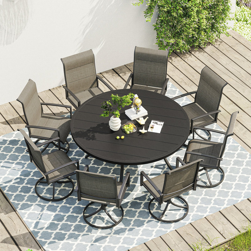 HAK 9 Pieces Patio Round Table Outdoor Dining Set & Reviews | Wayfair