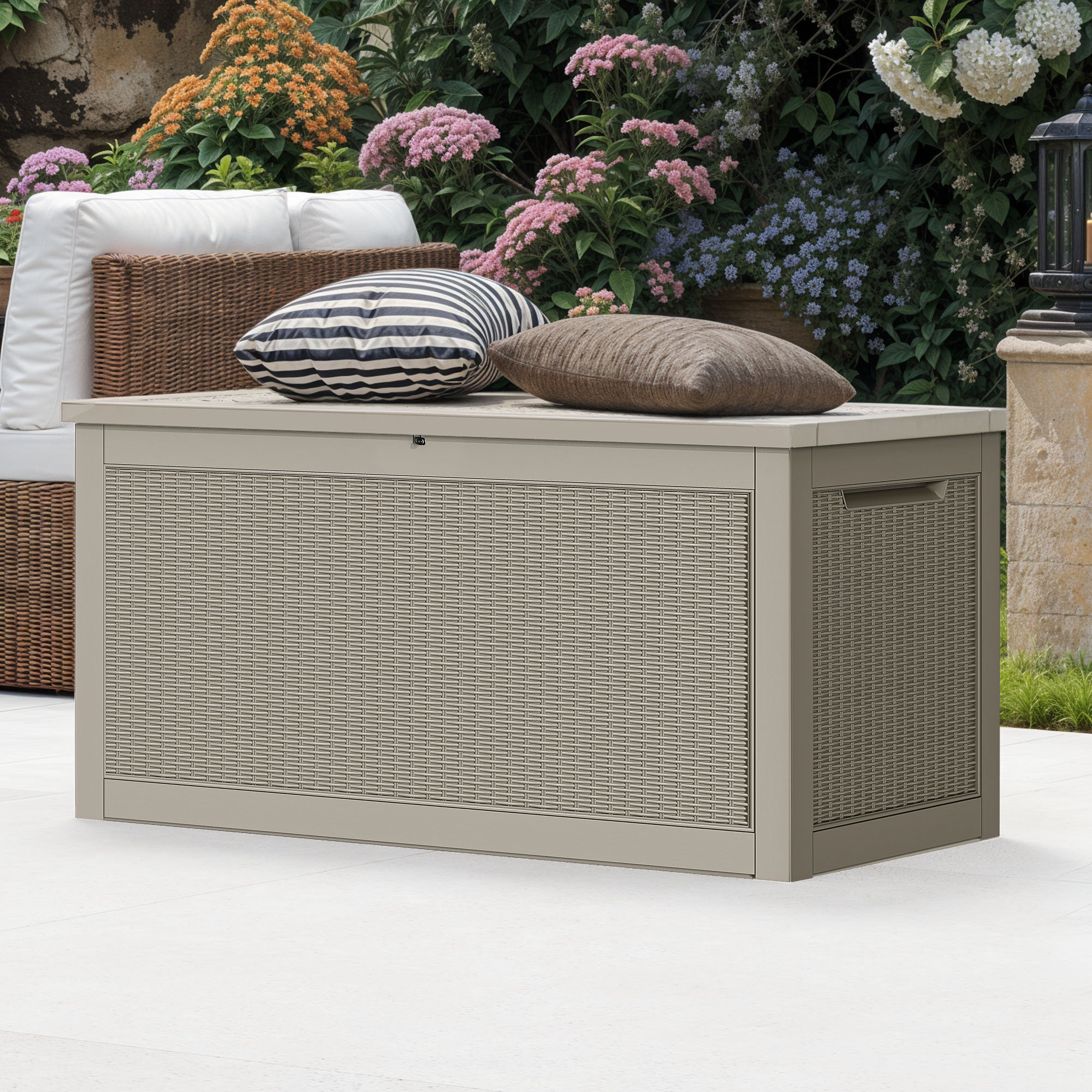 Edrosie Inc 260 Gallon Water Resistant Lockable Patio Deck Box Rattan ...