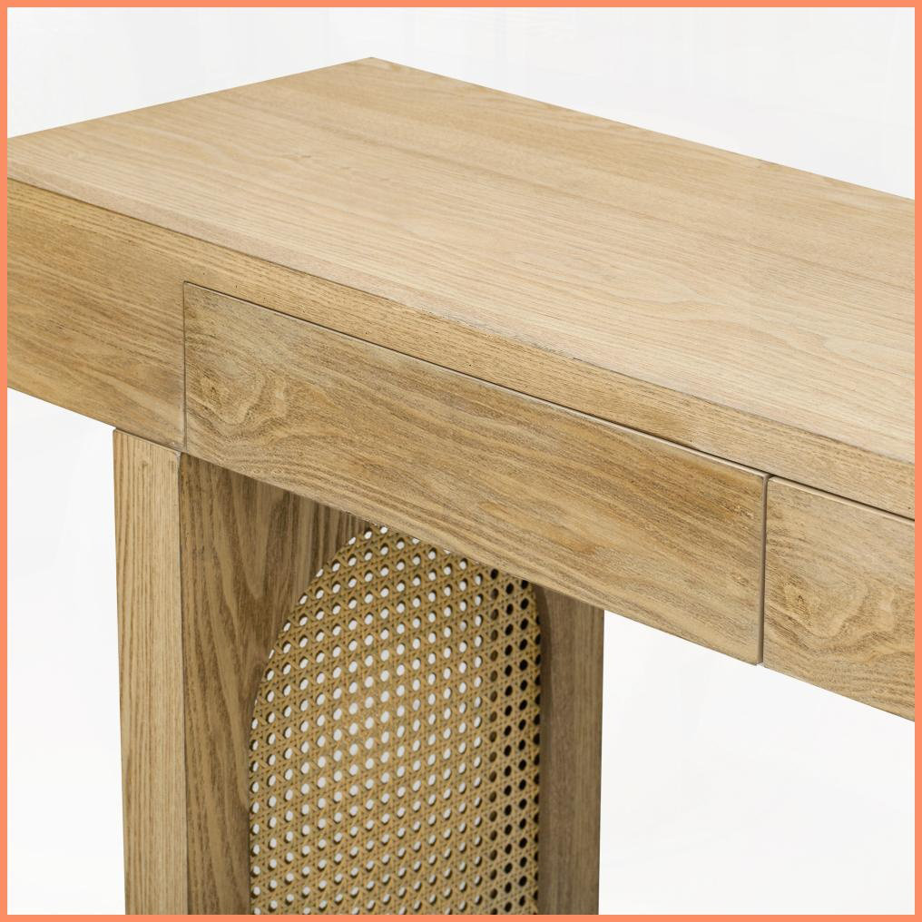 Dakota Fields Narrow Natural Wood Coffee Table with Rattan Panels ...