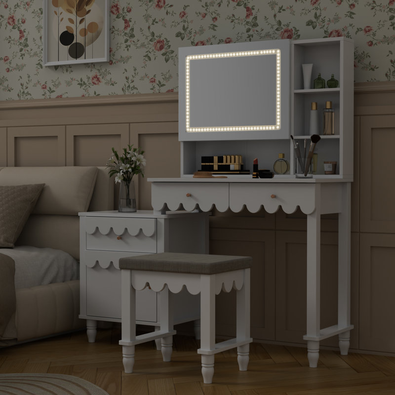 Charlton Home® Dorlan 50'' Wide With Flower Shape Vanity With Stools ...