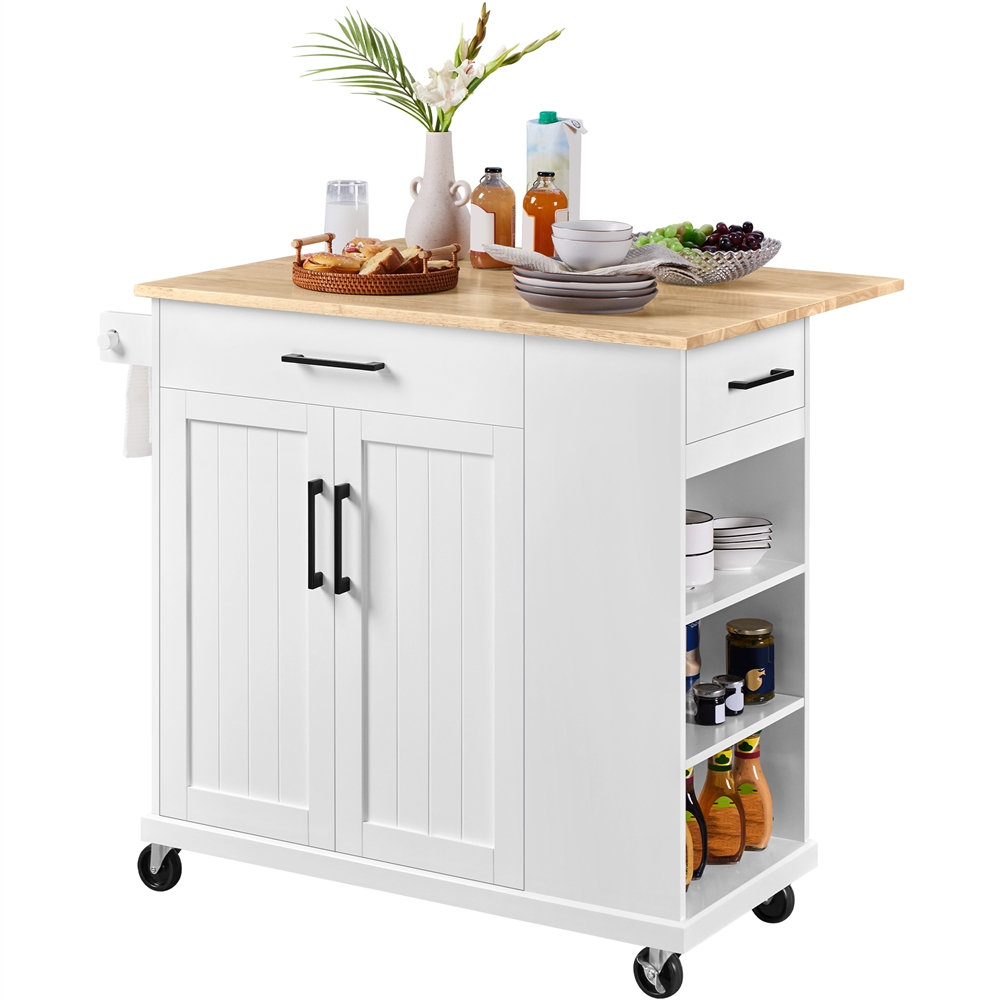 Yaheetech 36″ H Kitchen Island Cart with Solid Wood Top and Storage ...