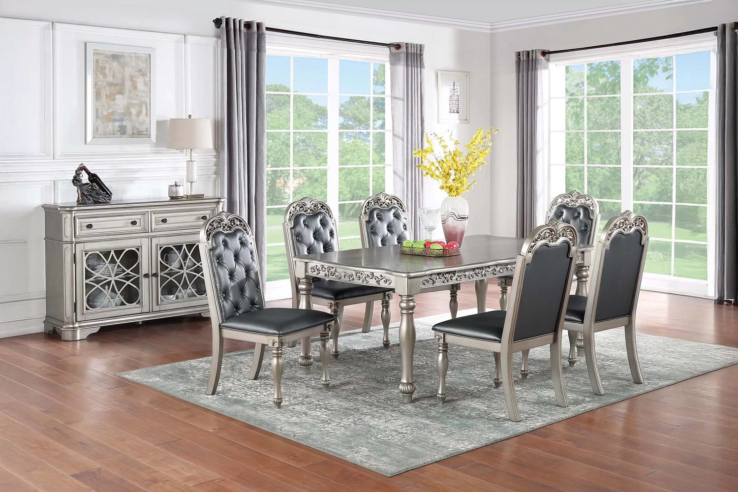 Rosdorf Park Vevey 7-piece Silver Dining Set With Carved Details And 6 ...