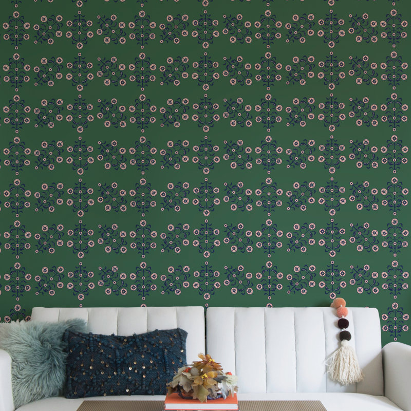 Birch Lane™ Colby Block Print Floral Peel and Stick Wallpaper By ...