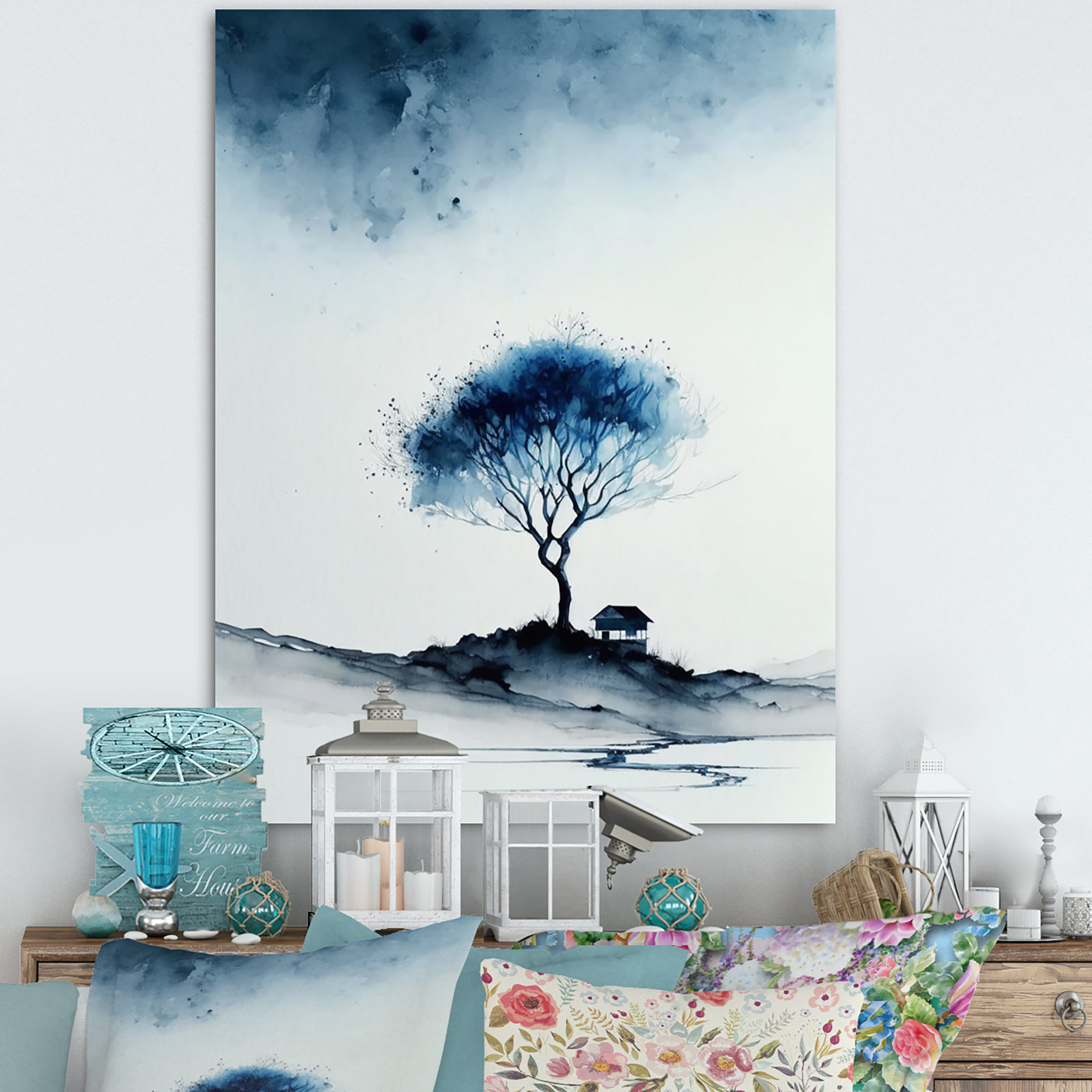 Winston Porter Blue Watercolor Tree In The Countryside I Blue ...