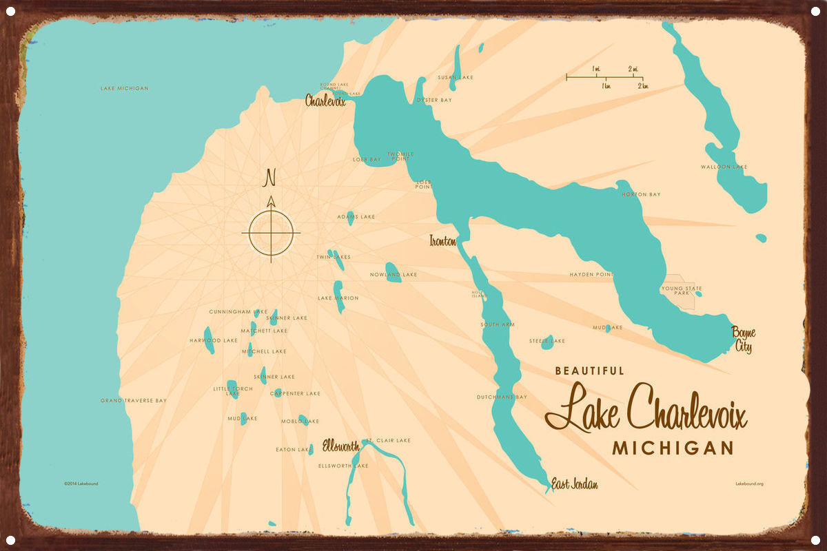 Breakwater Bay Art of Place - Lake Charlevoix Michigan Map Rustic Metal ...