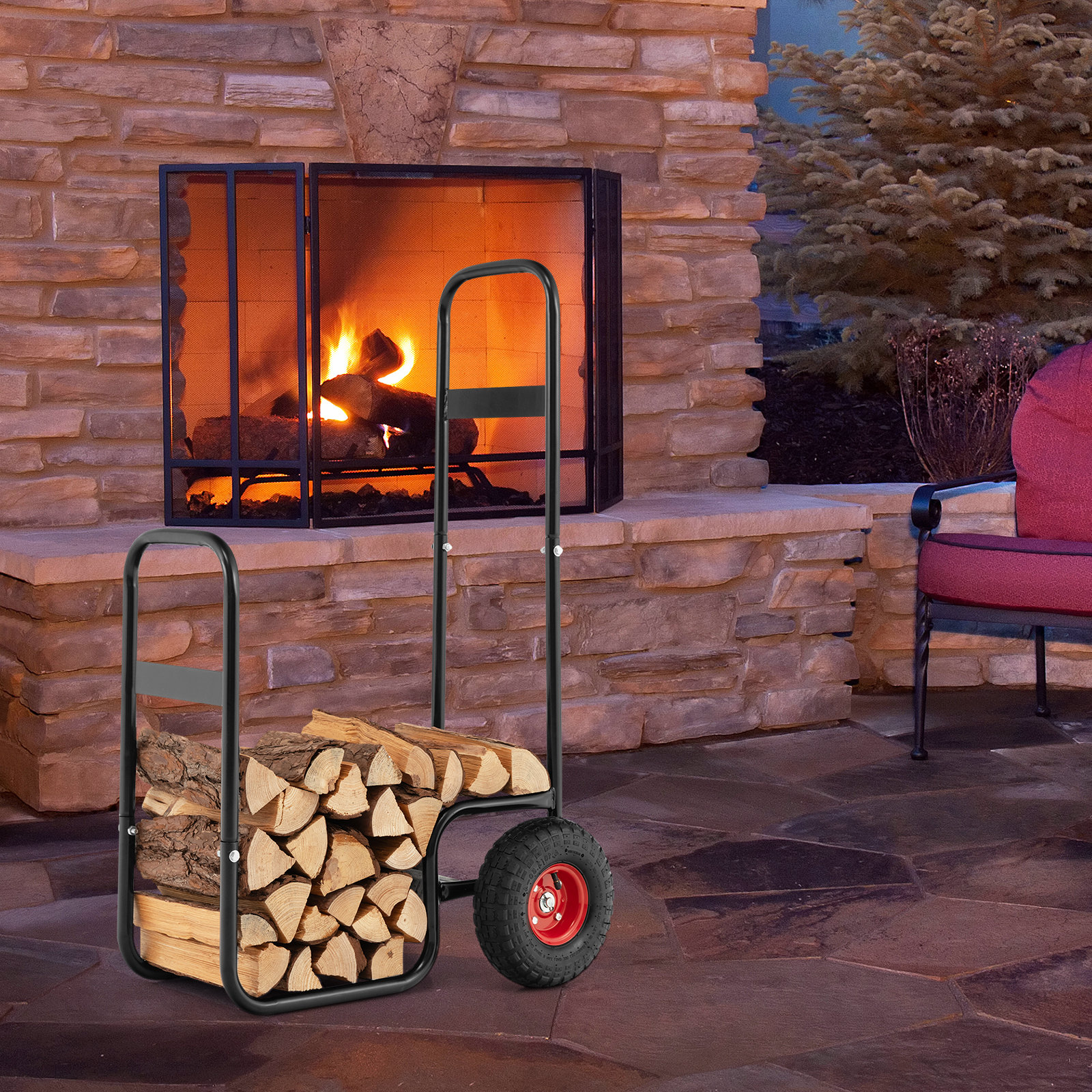 17 Stories Firewood Log Cart Carrier Firewood Cart Wood Hauler with ...