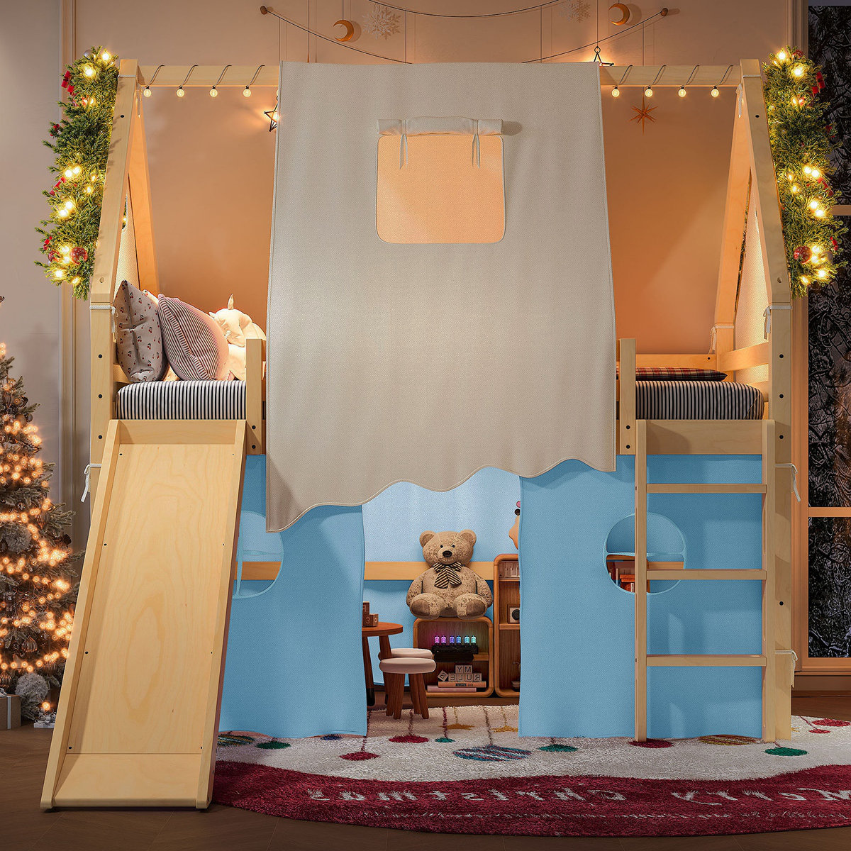 Ophelia & Co. House Loft Bed with Sills and Tents, Solid Wood Loft Bed ...