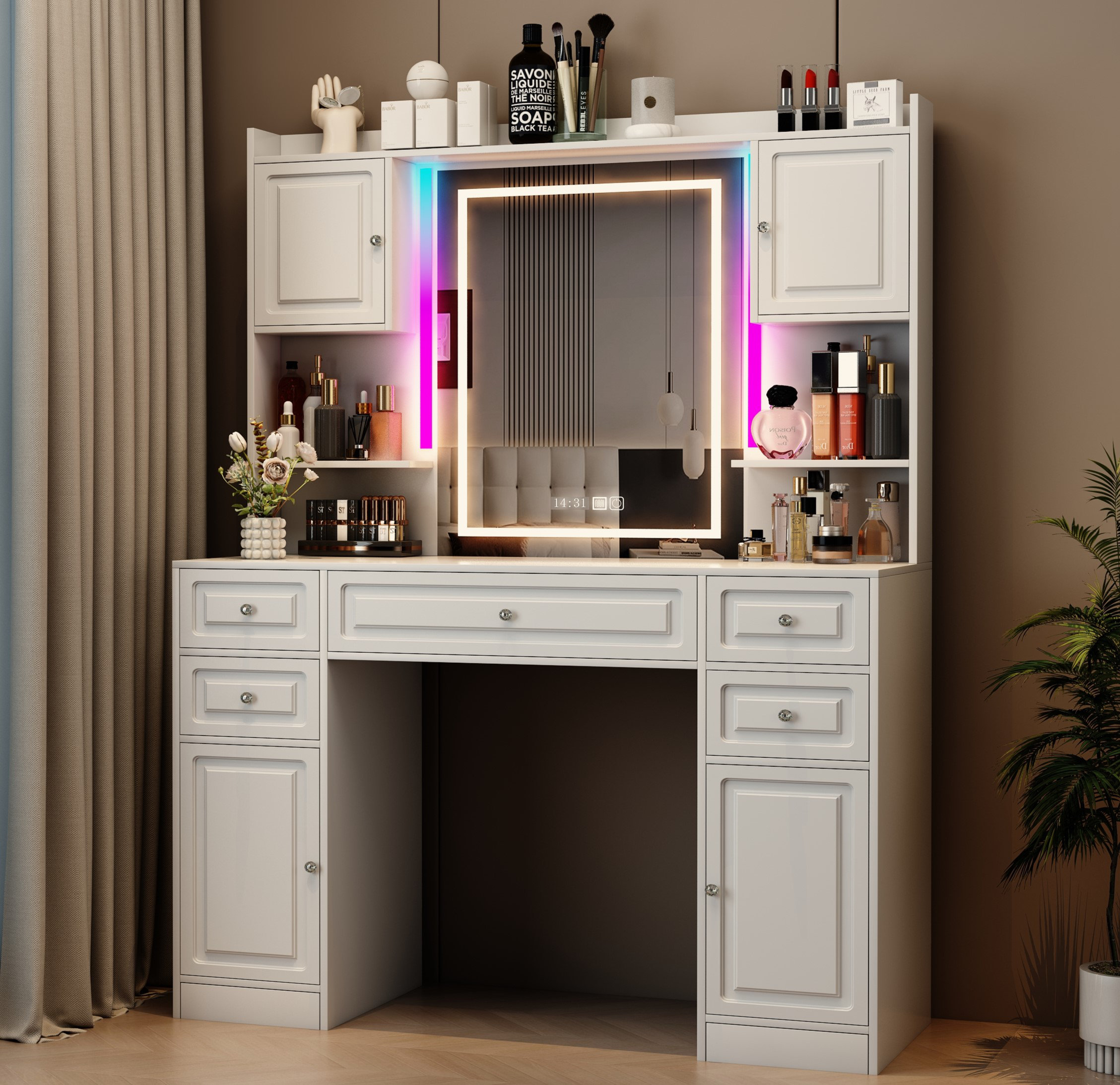 Ivy Bronx Modern Vanity Desk With Mirror And Lights, Makeup Vanity ...