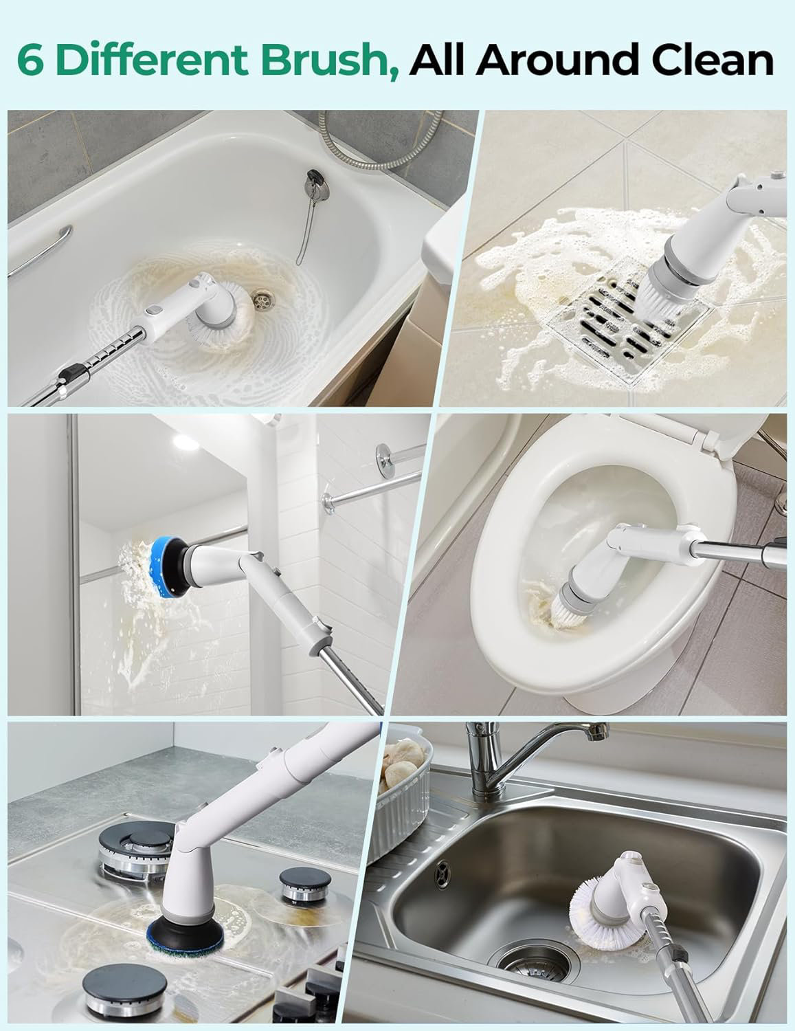 TWDAI Electric Spin Scrubber With 8 Replacement Heads, Cordless ...