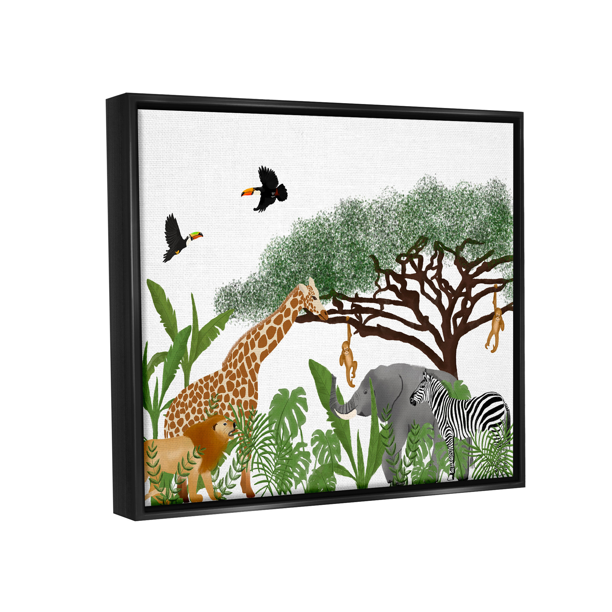 Bungalow Rose Jungle Wildlife Animals Scene Framed Floater Canvas Wall ...