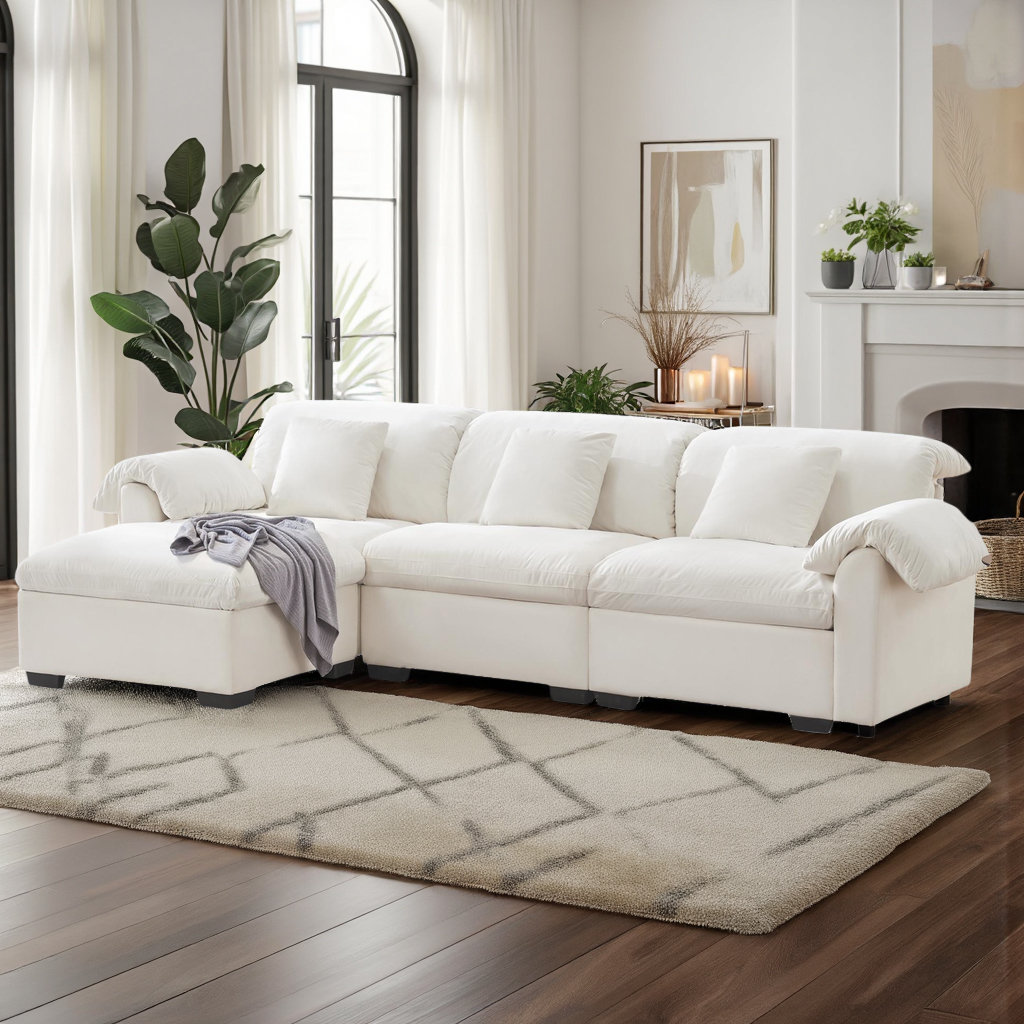 Mercer41 Modern Velvet L-Shaped Sectional Sofa with Storage Ottoman ...